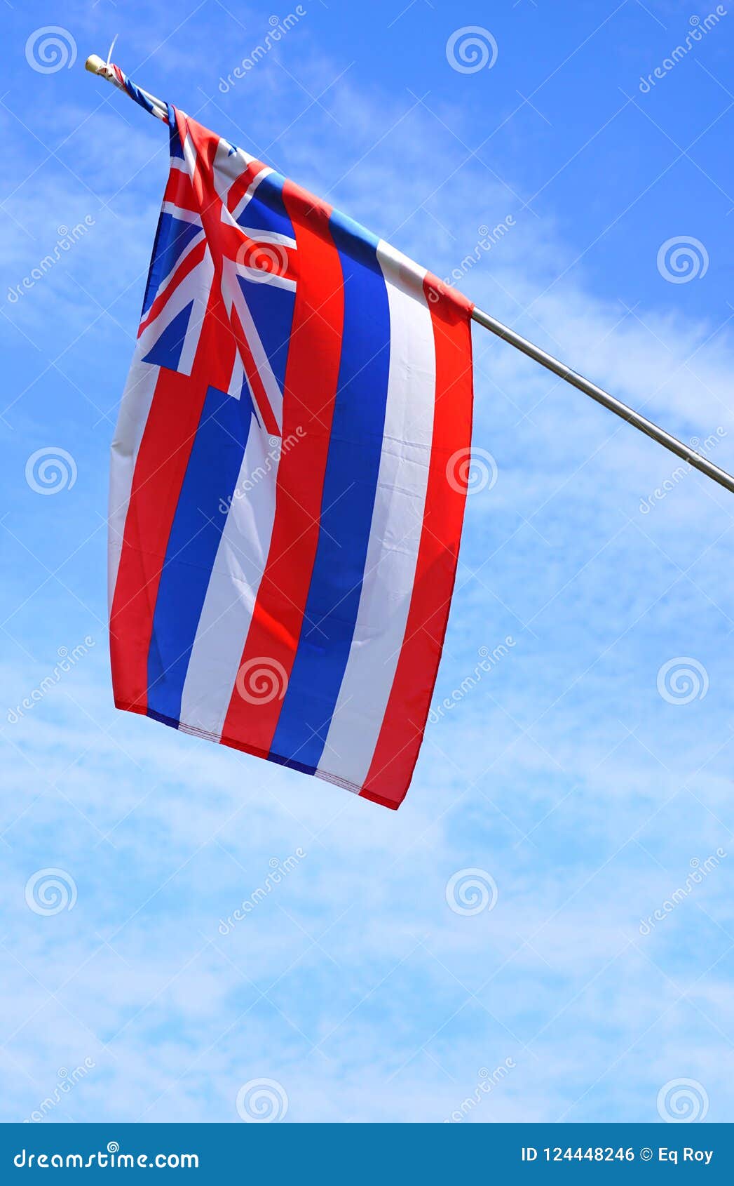 Flag of Hawaii Floating on a Blue Sky Stock Photo - Image of america ...