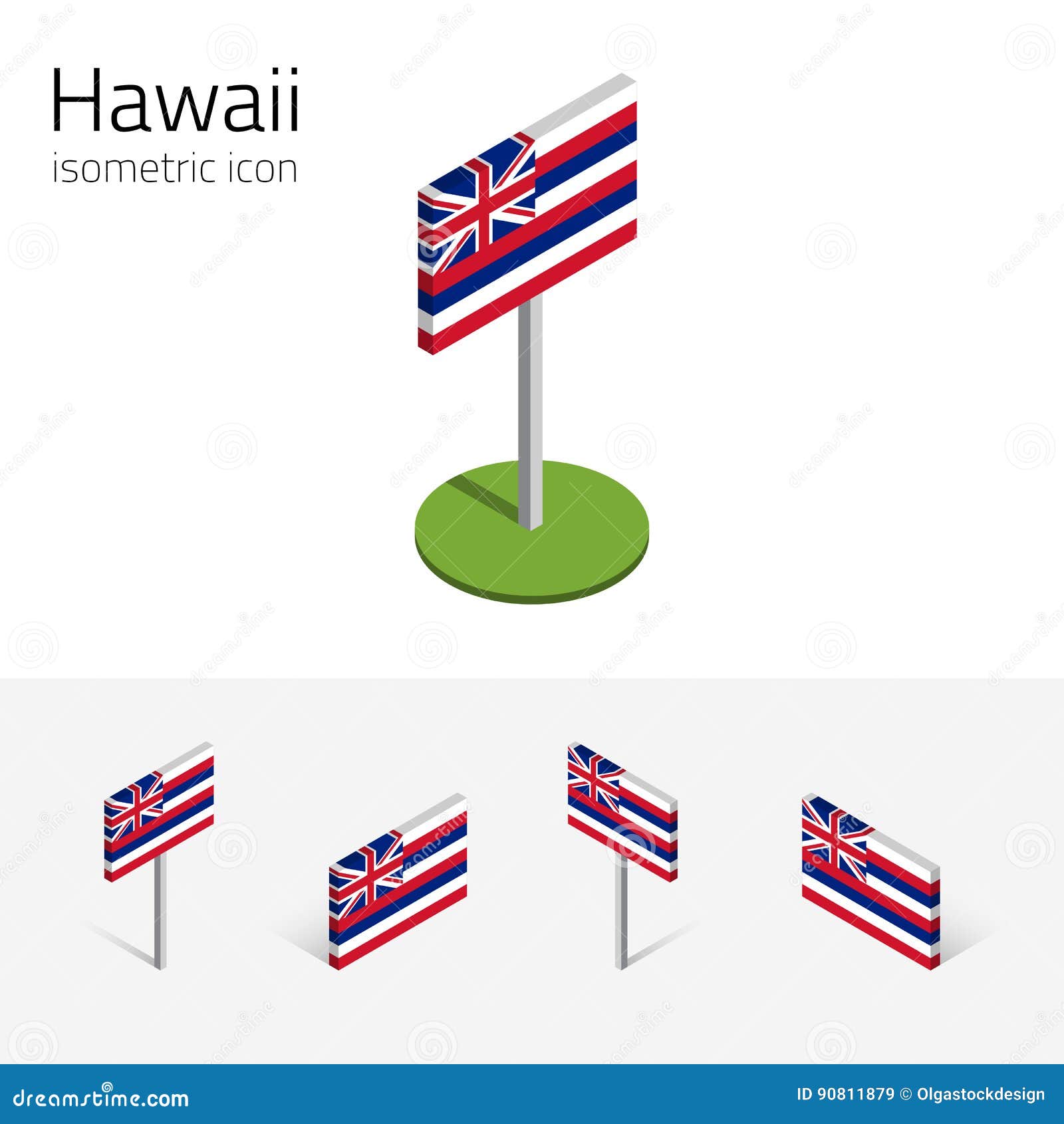 Flag of Hawaii USA, Vector 3D Isometric Flat Icons Stock Vector ...