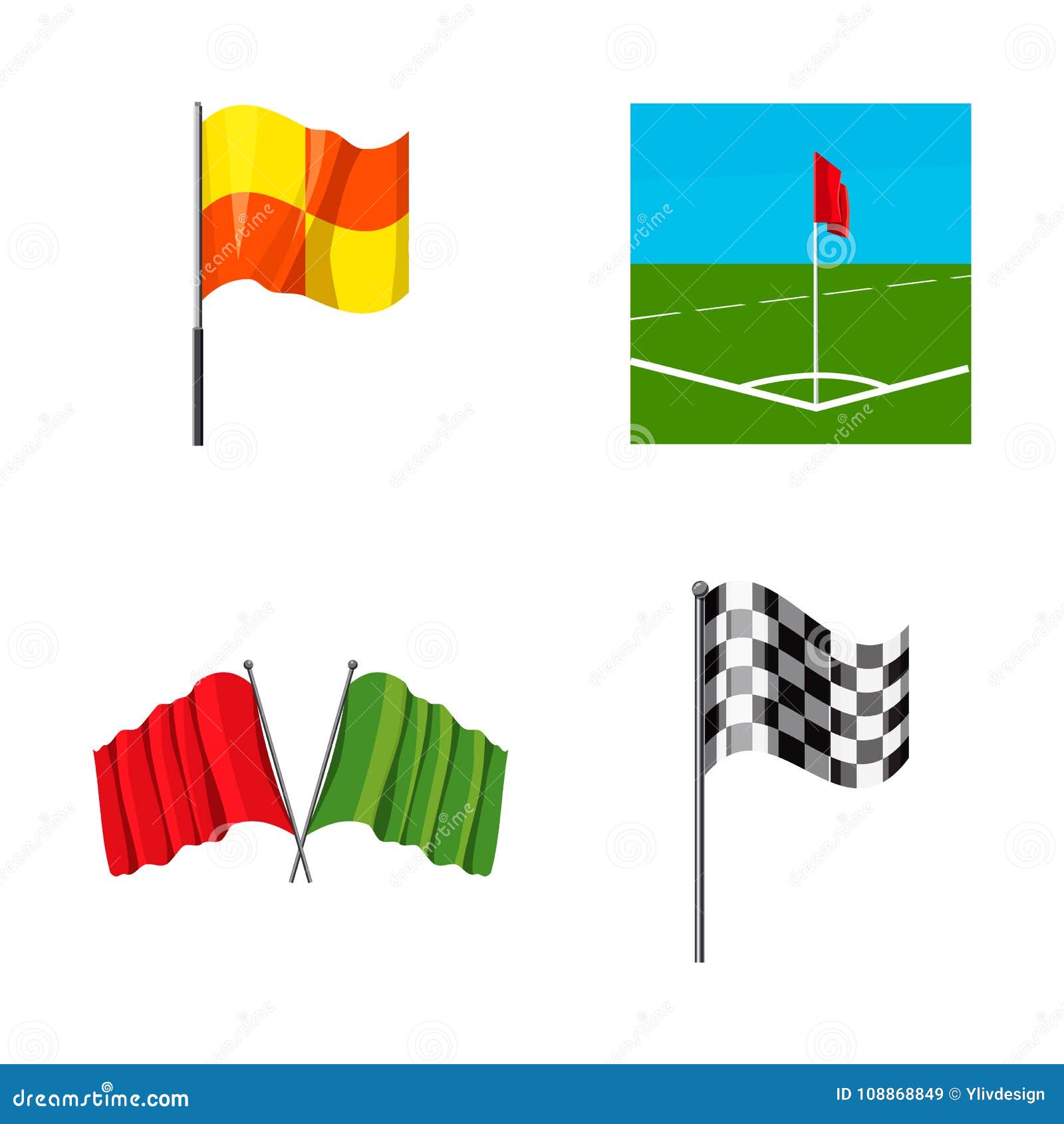 Flag Icon Set, Cartoon Style Stock Vector - Illustration of discipline ...