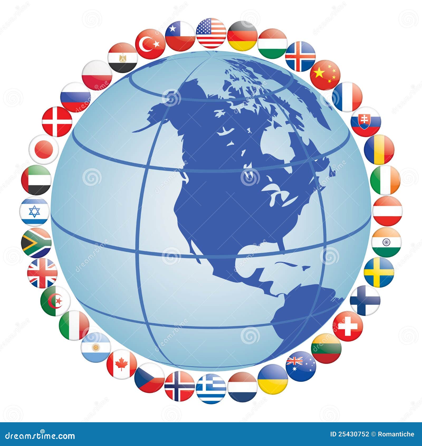 Flag icons around globe stock vector. Illustration of icon - 25430752