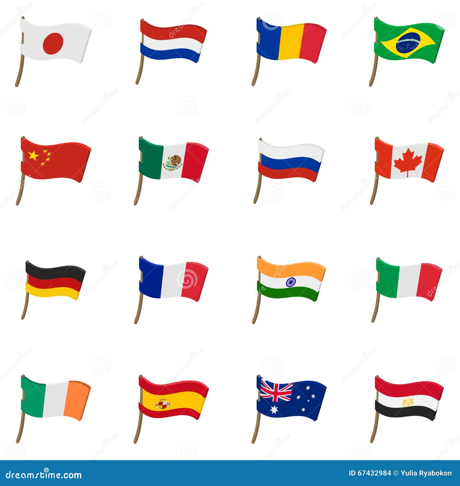Flag Icons Set, Cartoon Style Stock Vector - Illustration of collection ...