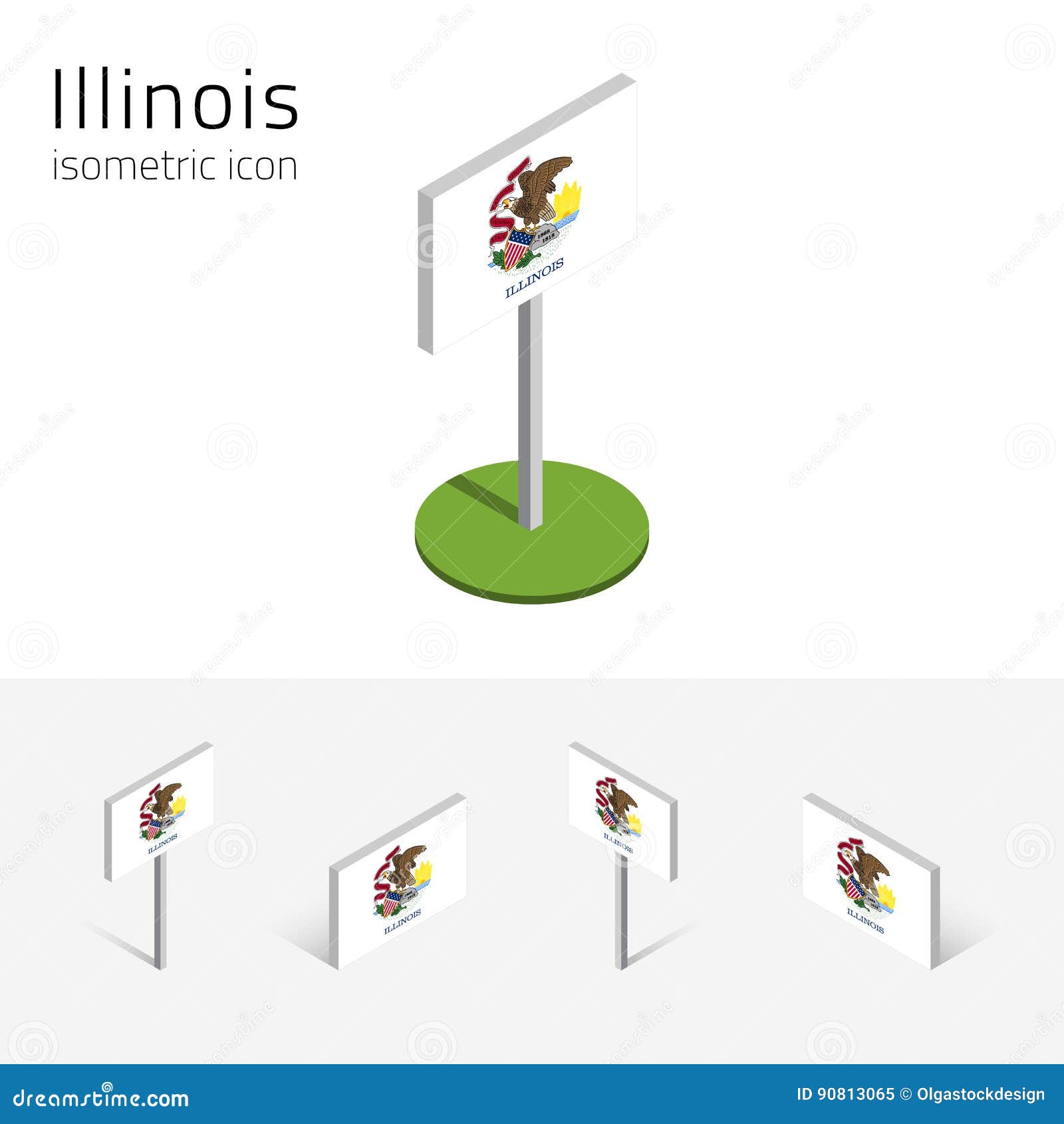 Flag of Illinois USA, Vector 3D Isometric Flat Icons Stock Vector ...