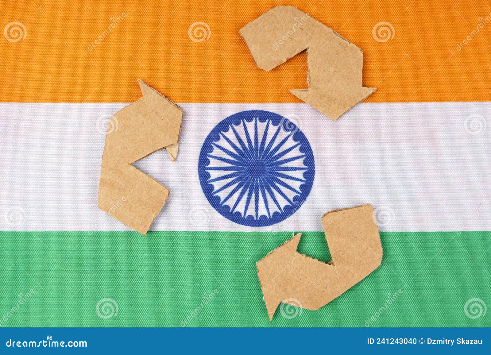 The Flag of India Has a Recycling Symbol. Stock Photo - Image of house ...