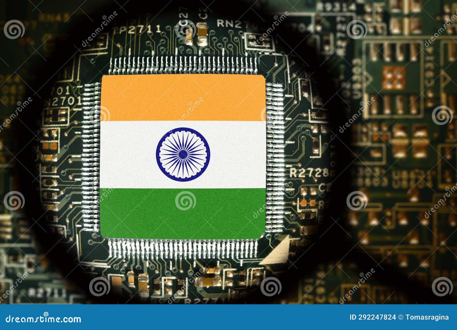 Flag of India on a Processor. Computer Board with Chip Stock Photo ...