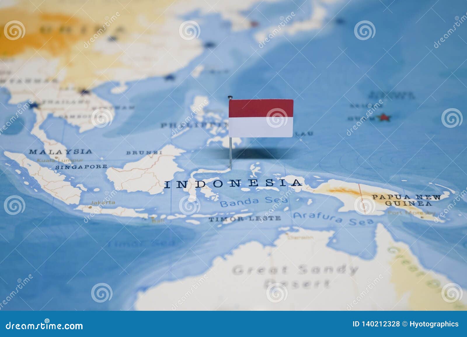 The Flag Of Indonesia In The World Map Stock Photography ...