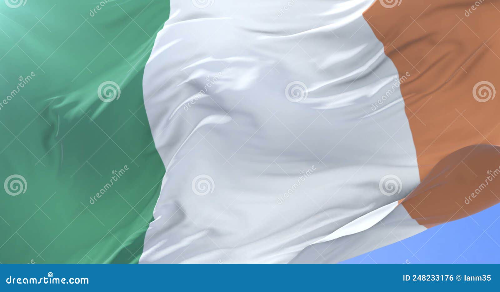 Irish Flag Waving at Wind in Slow in Blue Sky, Loop Stock Footage ...