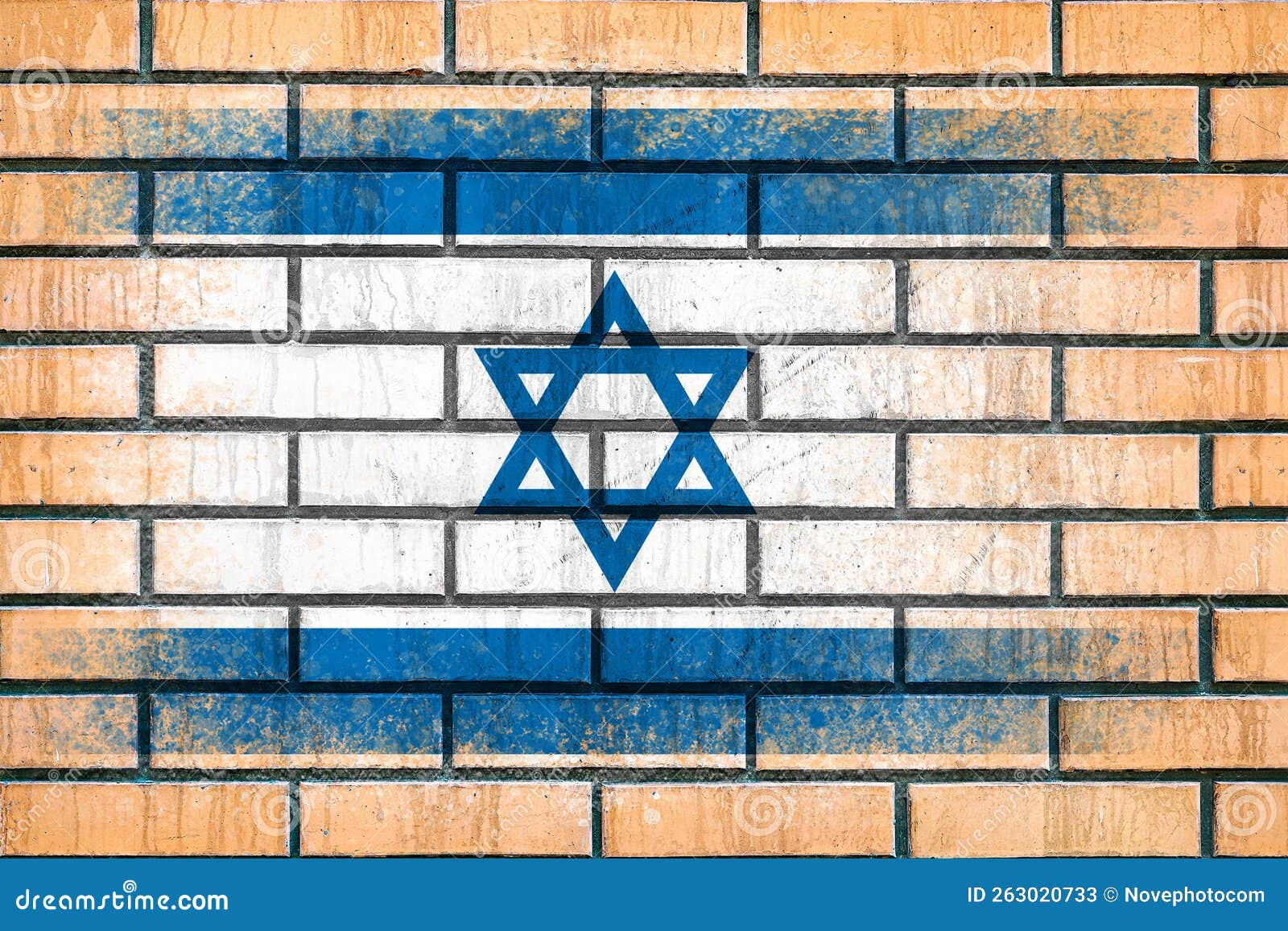Flag of Israel. Flag Painted on a Brick Wall. Brick Background. Copy ...