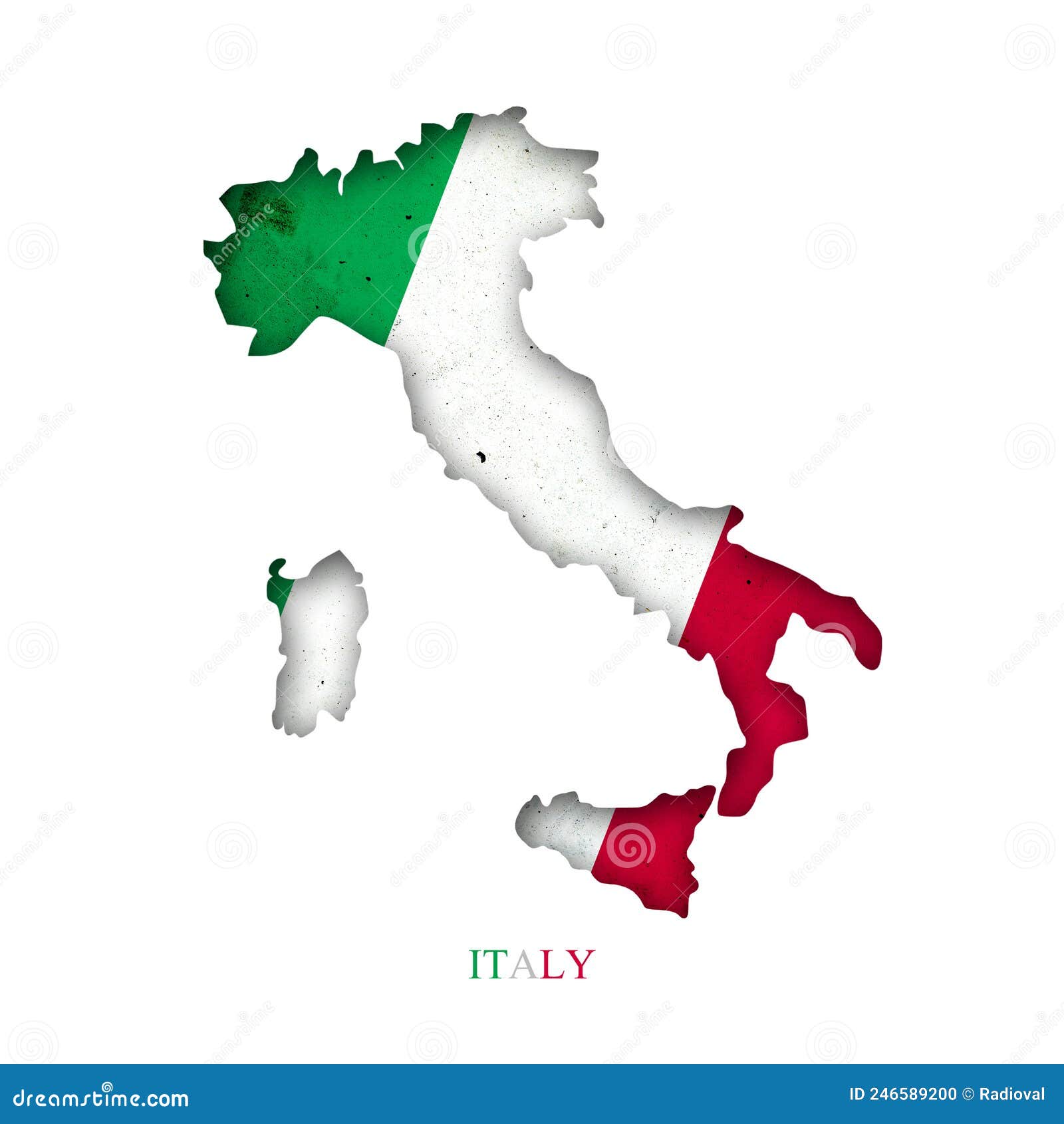 Flag of Italy in the Form of a Map. Shadow. Isolated on White ...