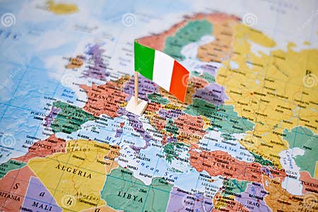 Italy on World Map with Flag Stock Photo - Image of place, location ...
