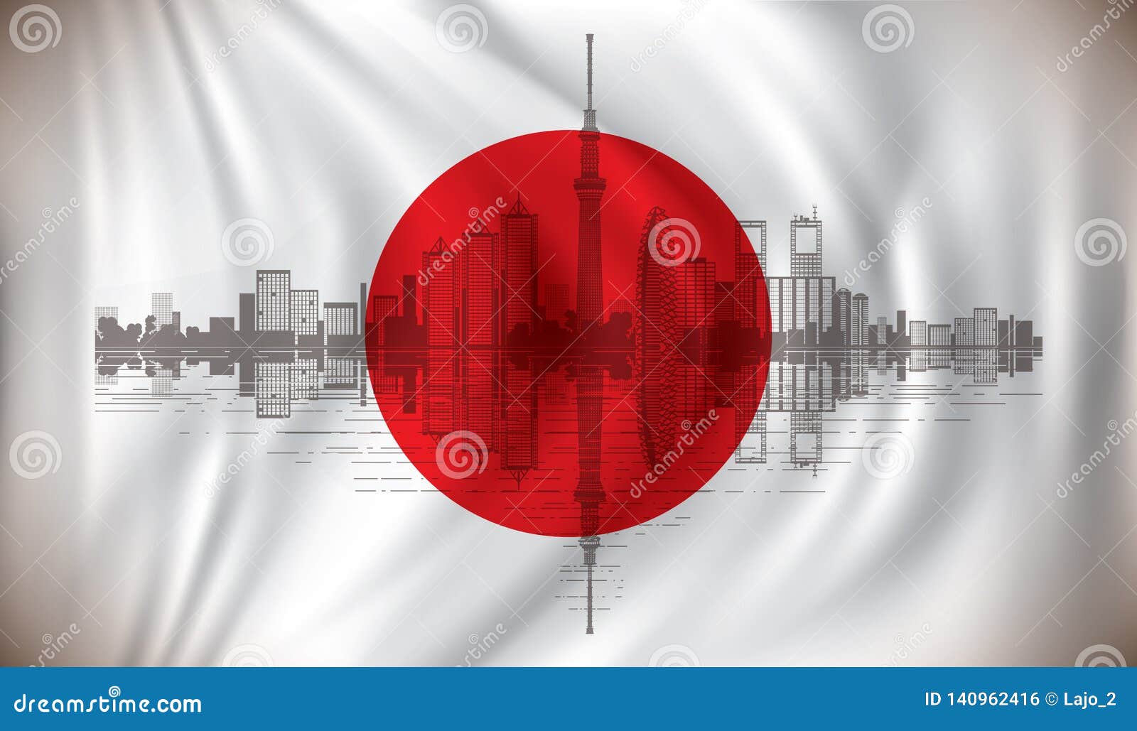 Flag of Japan with Tokyo Skyline Stock Vector - Illustration of line ...