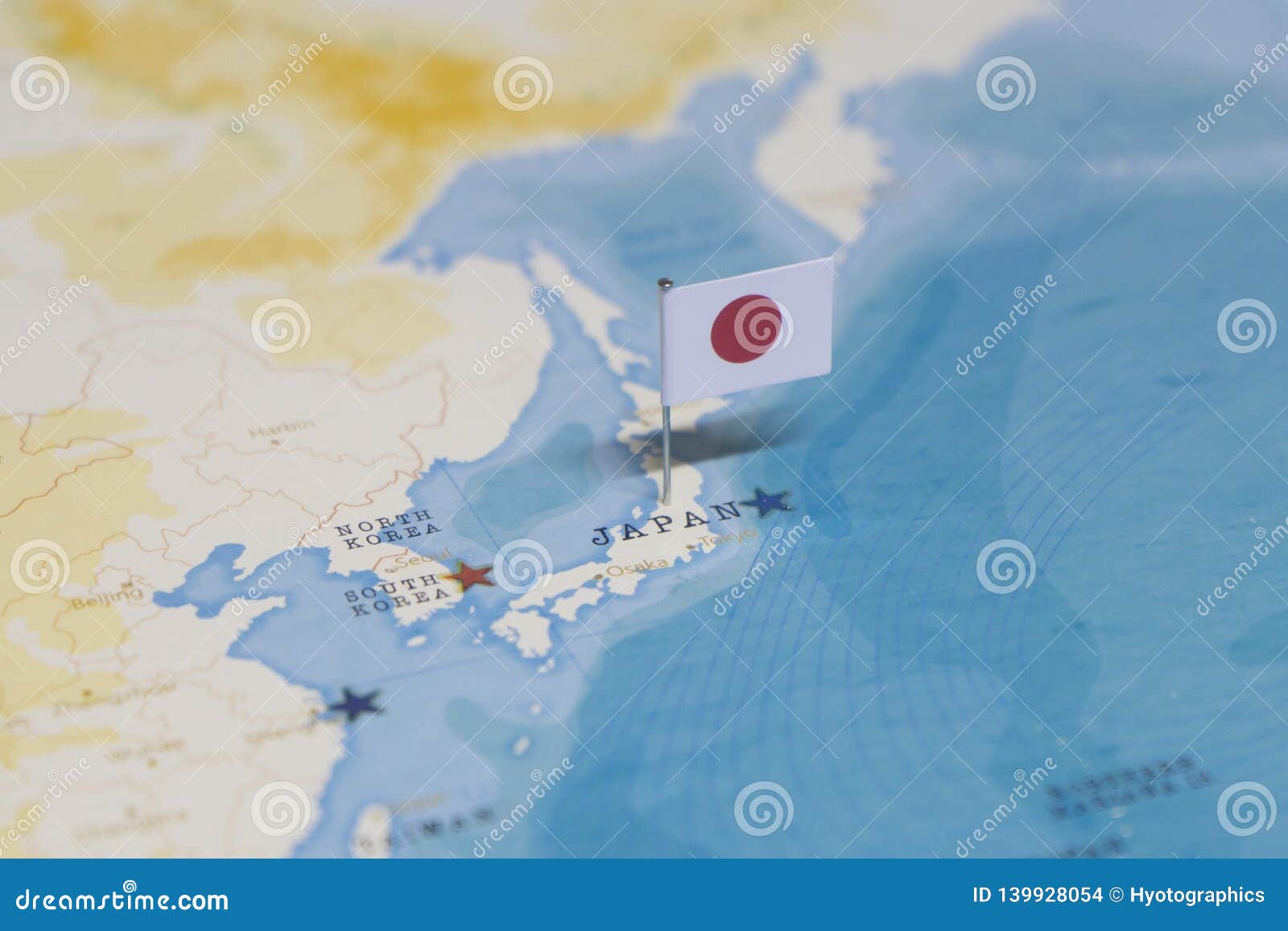 The Flag of Japan in the World Map Stock Photo - Image of geography ...