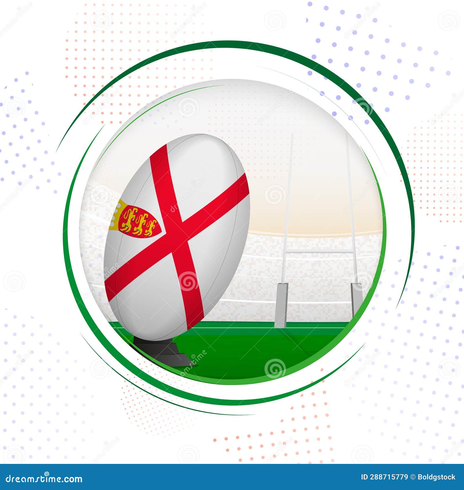 Flag of Jersey on Rugby Ball. Round Rugby Icon with Flag of Jersey ...