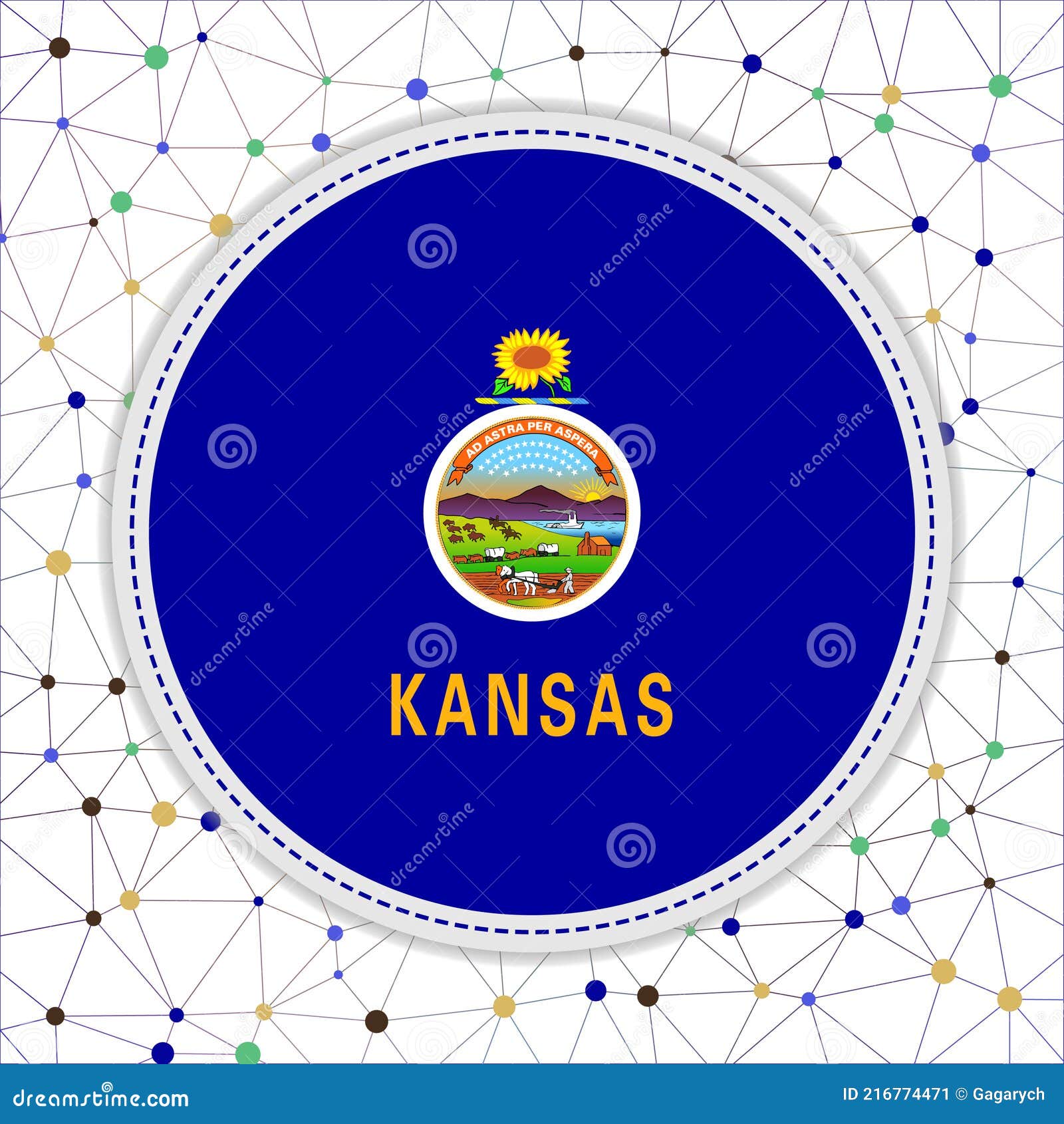 Flag of Kansas with Network Background. Stock Vector - Illustration of ...