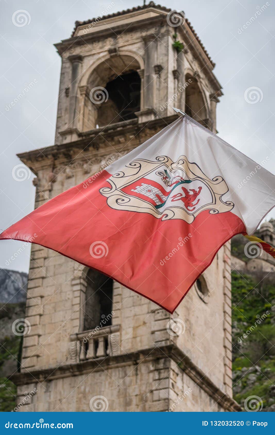 Flag of Kotor and Cathedral of St Tryphon Stock Photo - Image of ...