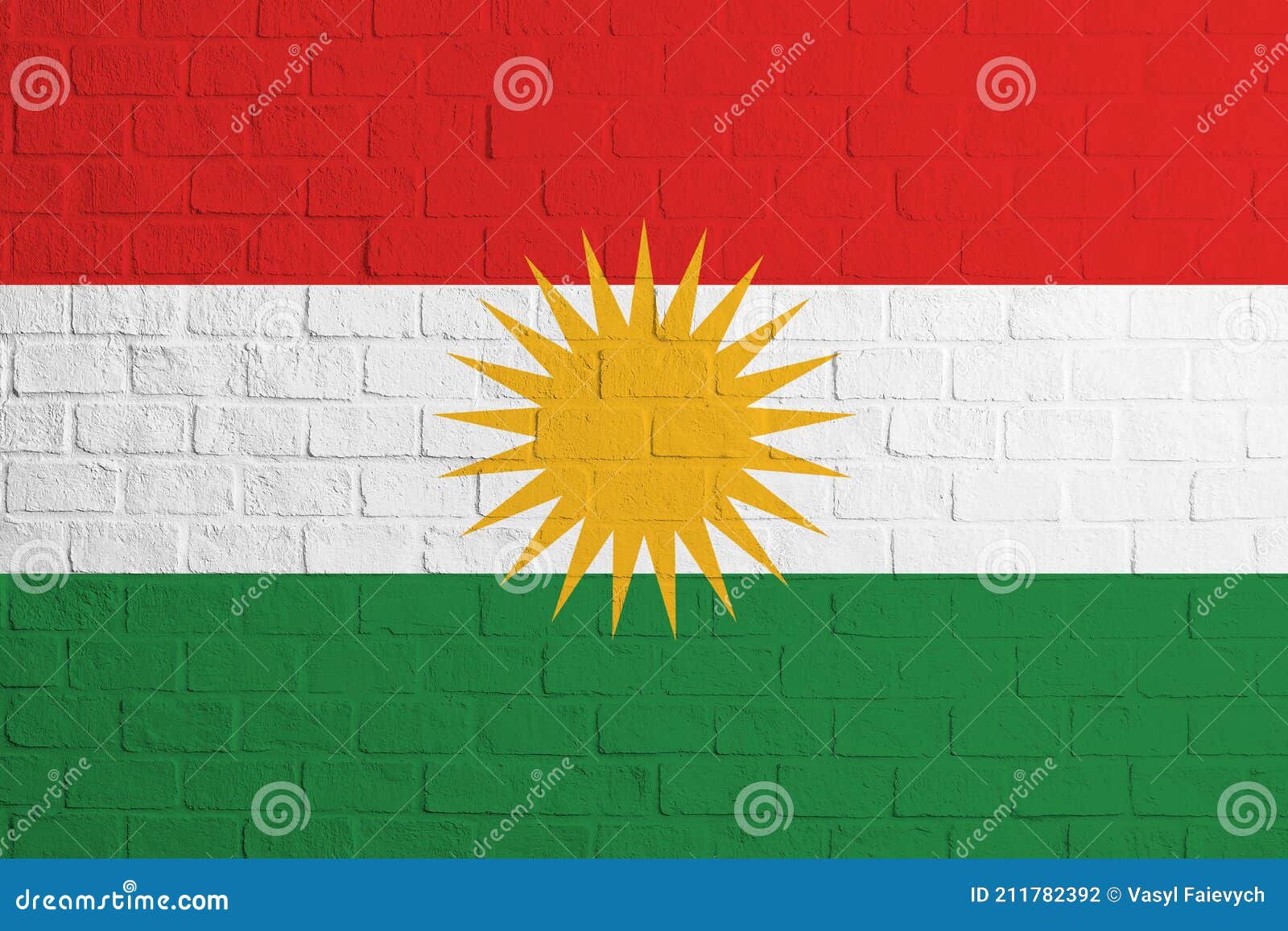 Flag of Kurdistan. Brick Wall Texture of the Flag of Kurdistan Stock ...