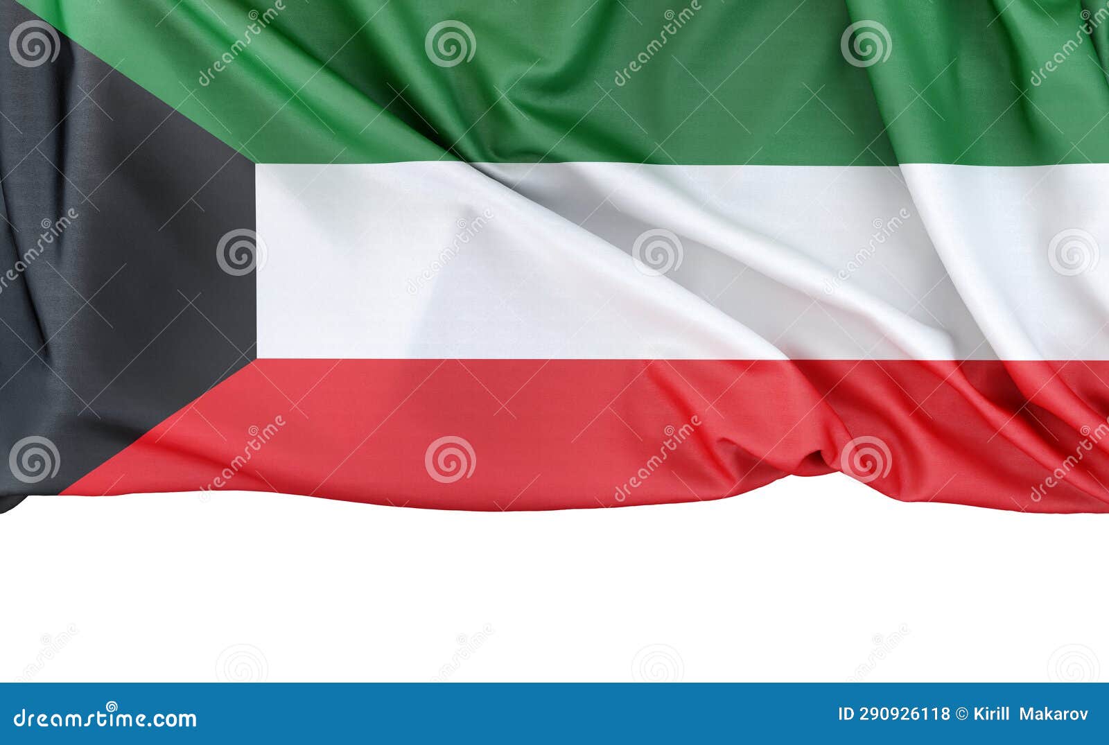 Flag of Kuwait Isolated on White Background with Copy Space Below. 3D ...