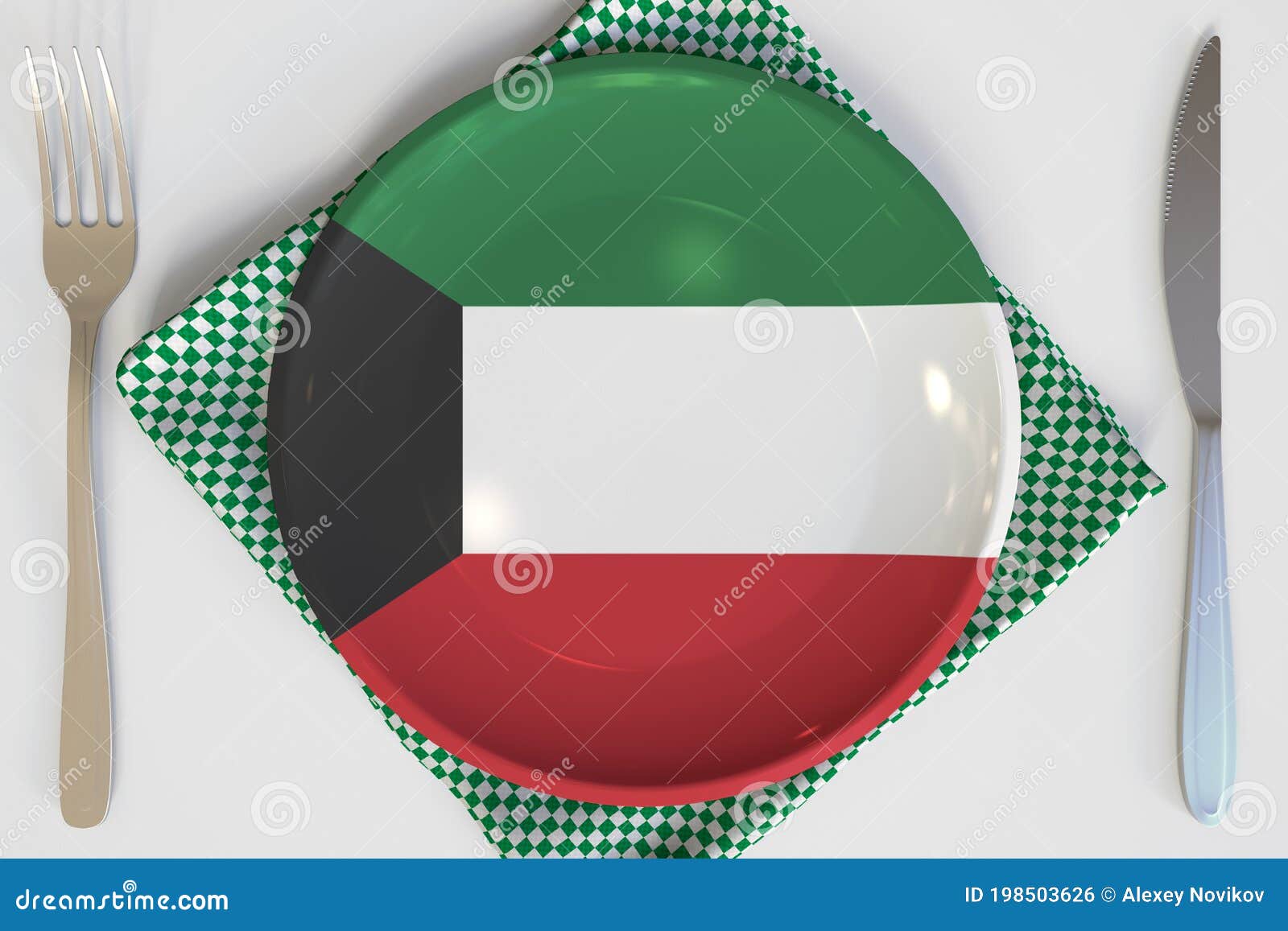 Flag of Kuwait on the Plate Conceptual 3d Rendering Stock Illustration ...