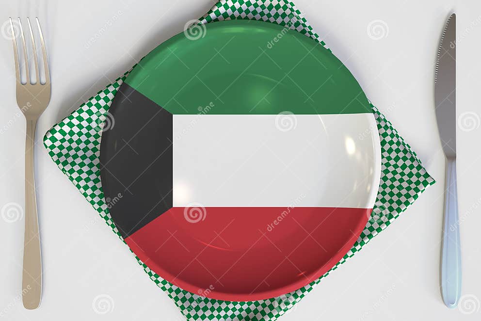 Flag of Kuwait on the Plate Conceptual 3d Rendering Stock Illustration ...
