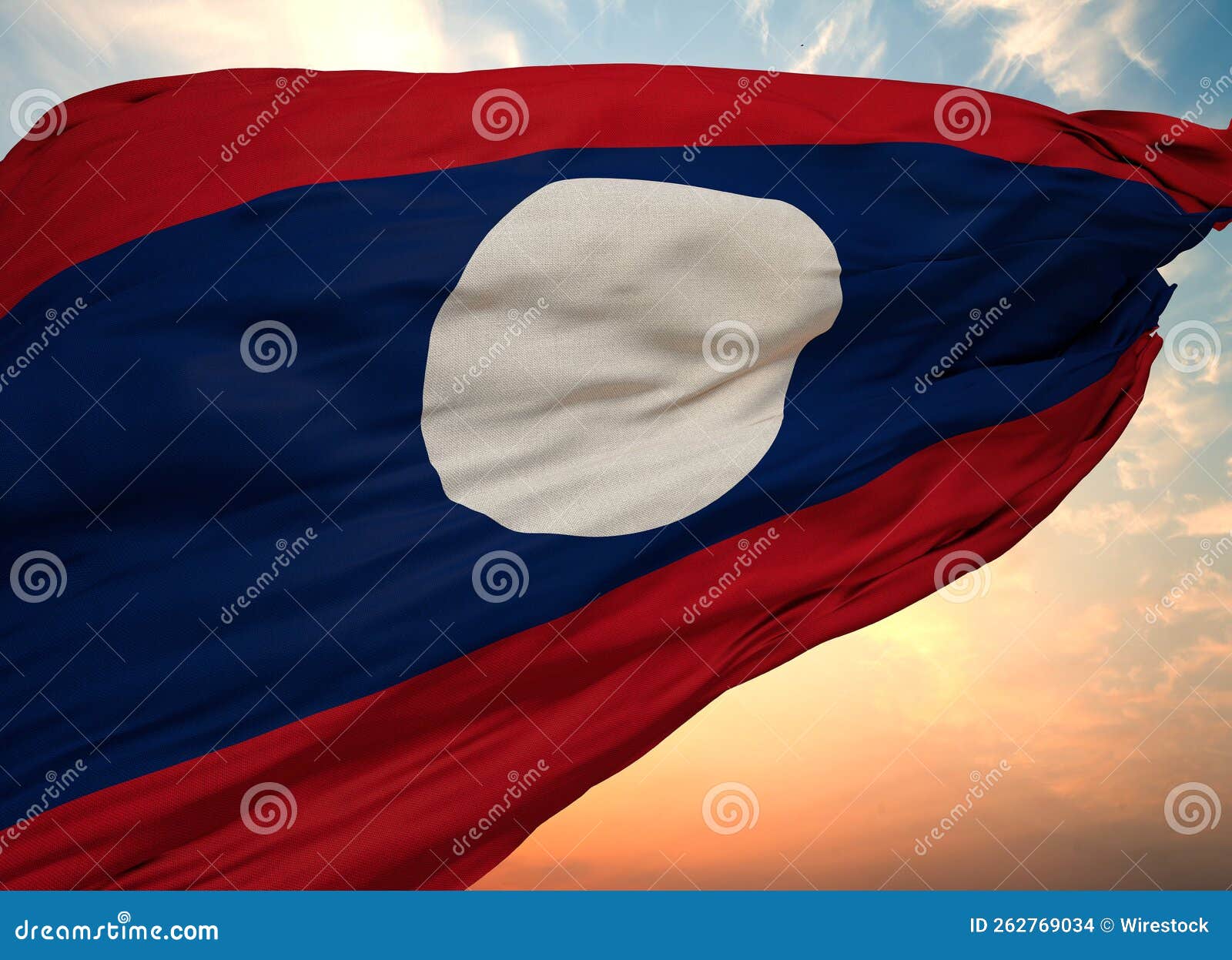 Flag of Laos Waving in the Wind with the Blue Sky in the Background ...