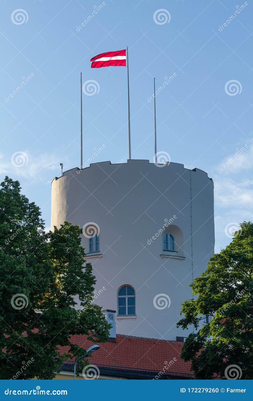 Flag of Latvia on a Tower in Riga Stock Photo - Image of riga, daugava ...