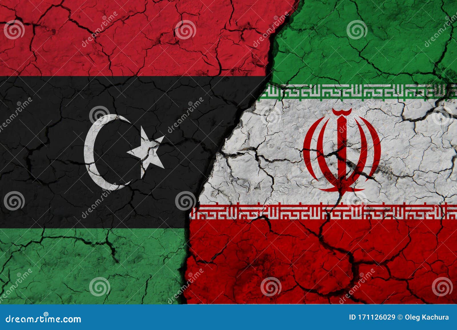 Flag of Libya and Iran on Textured Cracked Earth. the Concept of ...
