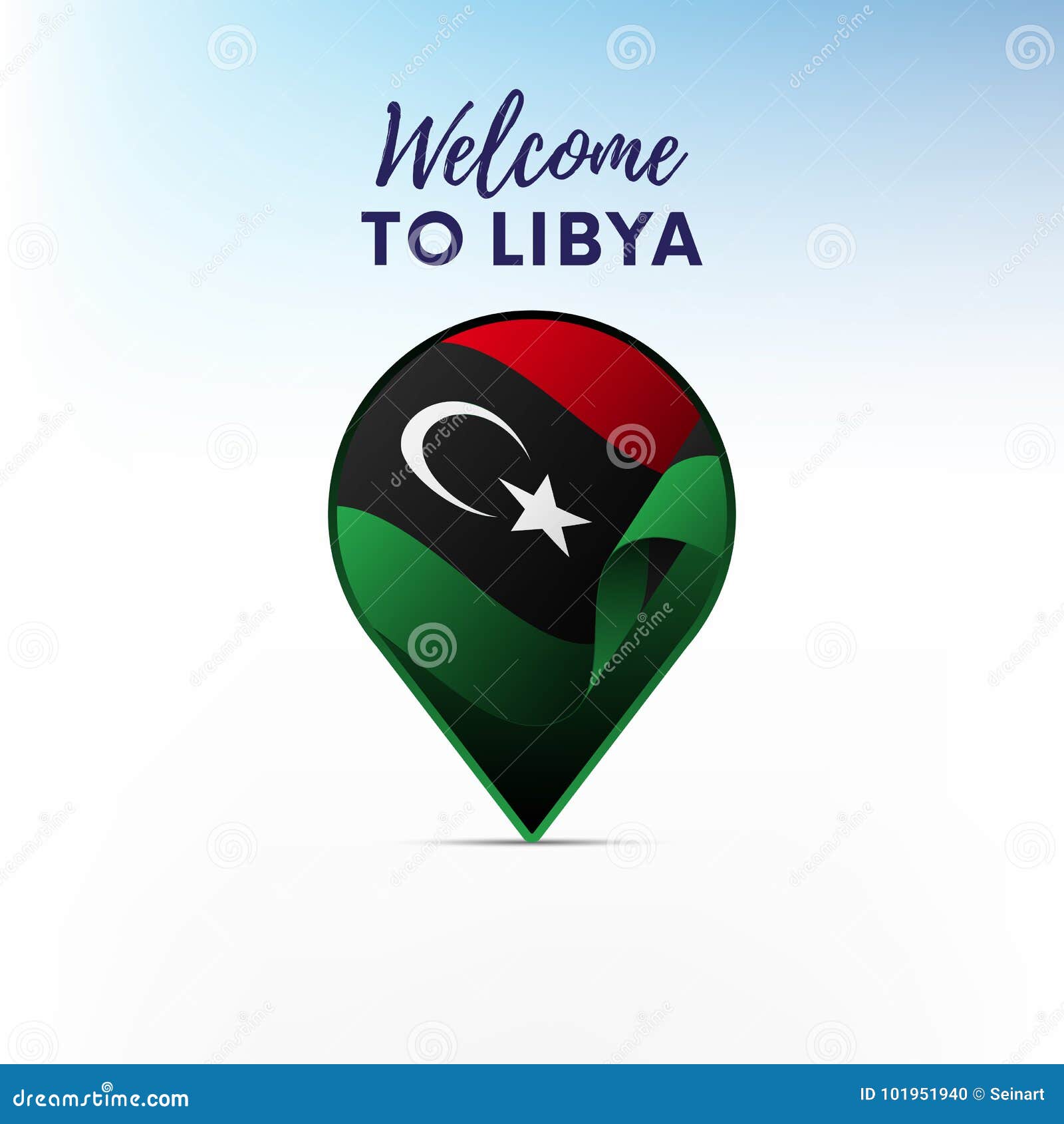 Flag of Libya in Shape of Map Pointer or Marker. Welcome To Libya. Vector Illustration. Stock ...