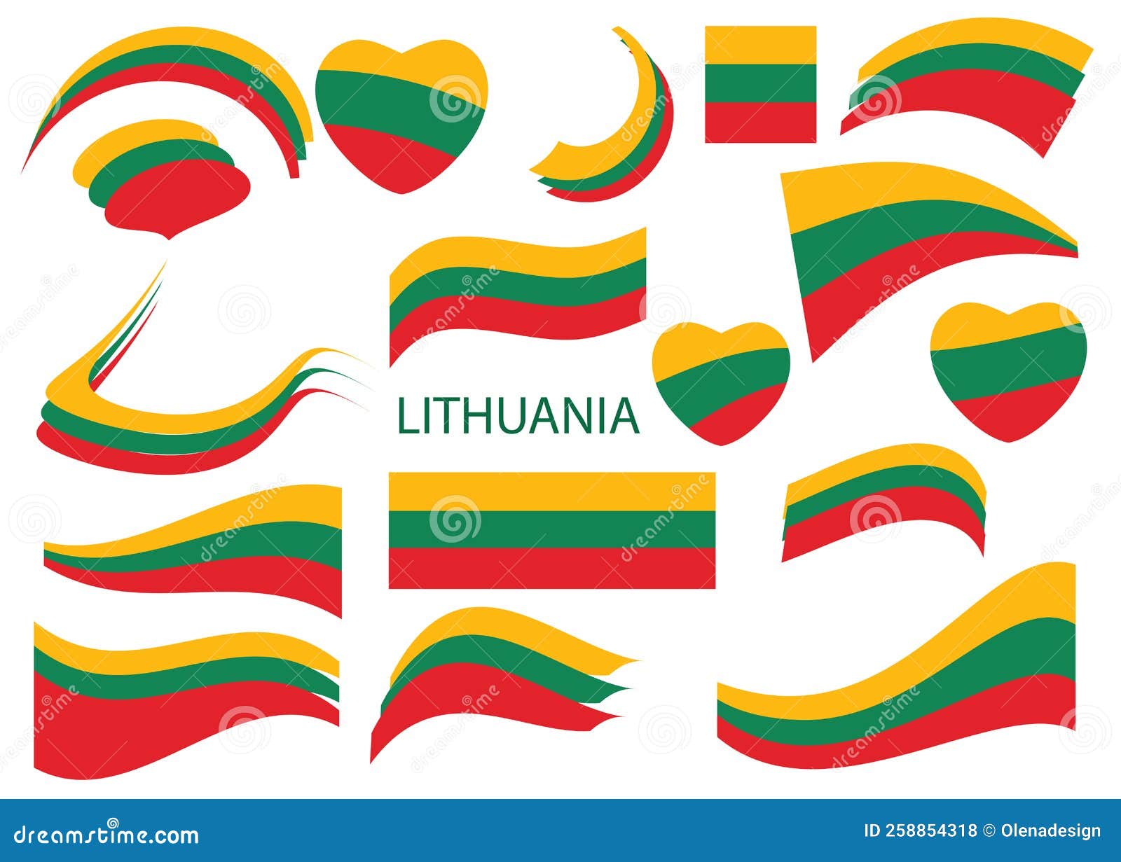 Flag of Lithuania - Vector Hearts and Wavy Shapes Stock Vector ...