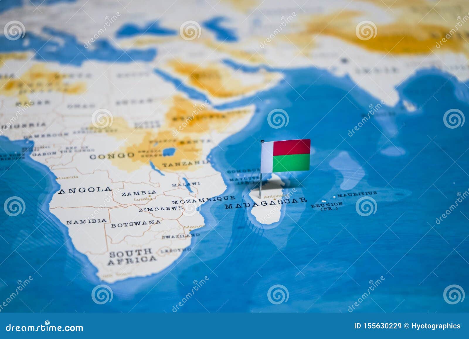 The Flag of Madagascar in the World Map Stock Image - Image of ...