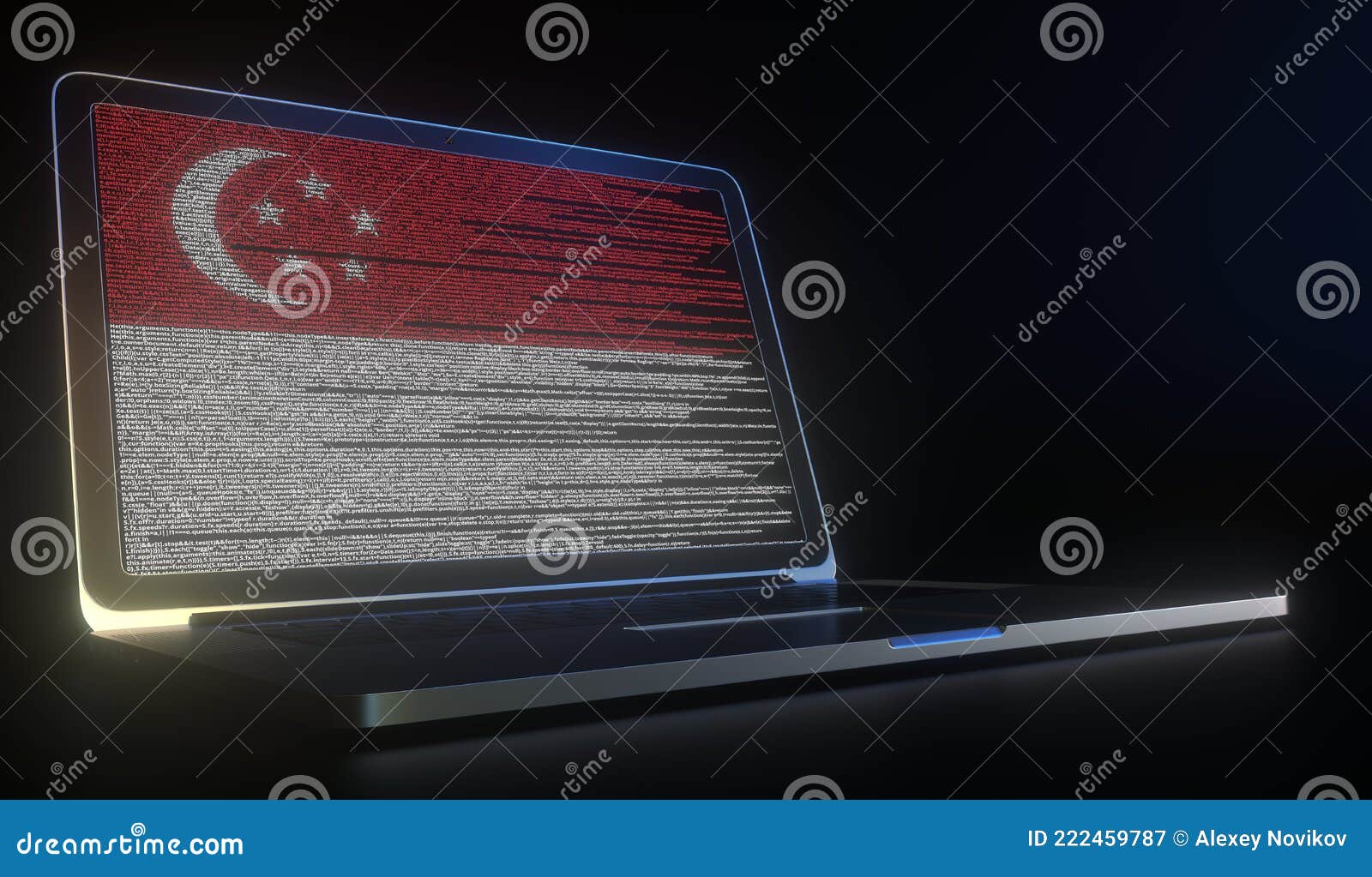 Flag of Singapore Made with Computer Code on the Laptop Screen. Hacking ...