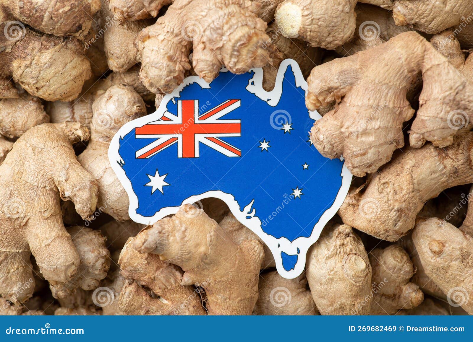 Flag and Map of Australia on Ginger Roots Background Stock Image ...