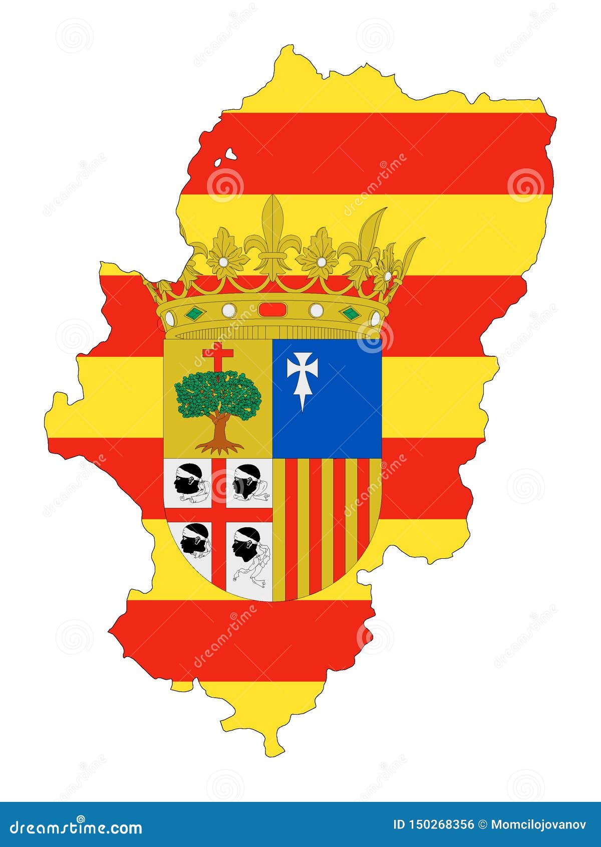 Flag and Map Combined of the Spanish Autonomous Community of Aragon ...