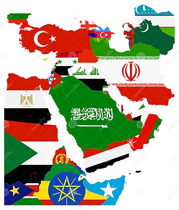 Flag Map of the Middle East Stock Vector - Illustration of border ...