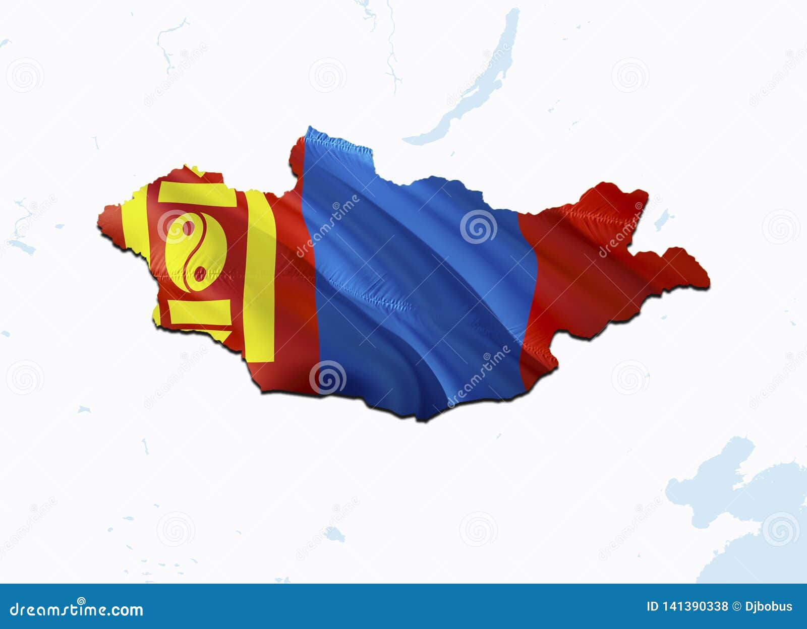 Flag Map of Mongolia. 3D Rendering Mongolia Map and Flag on Asia Map ...
