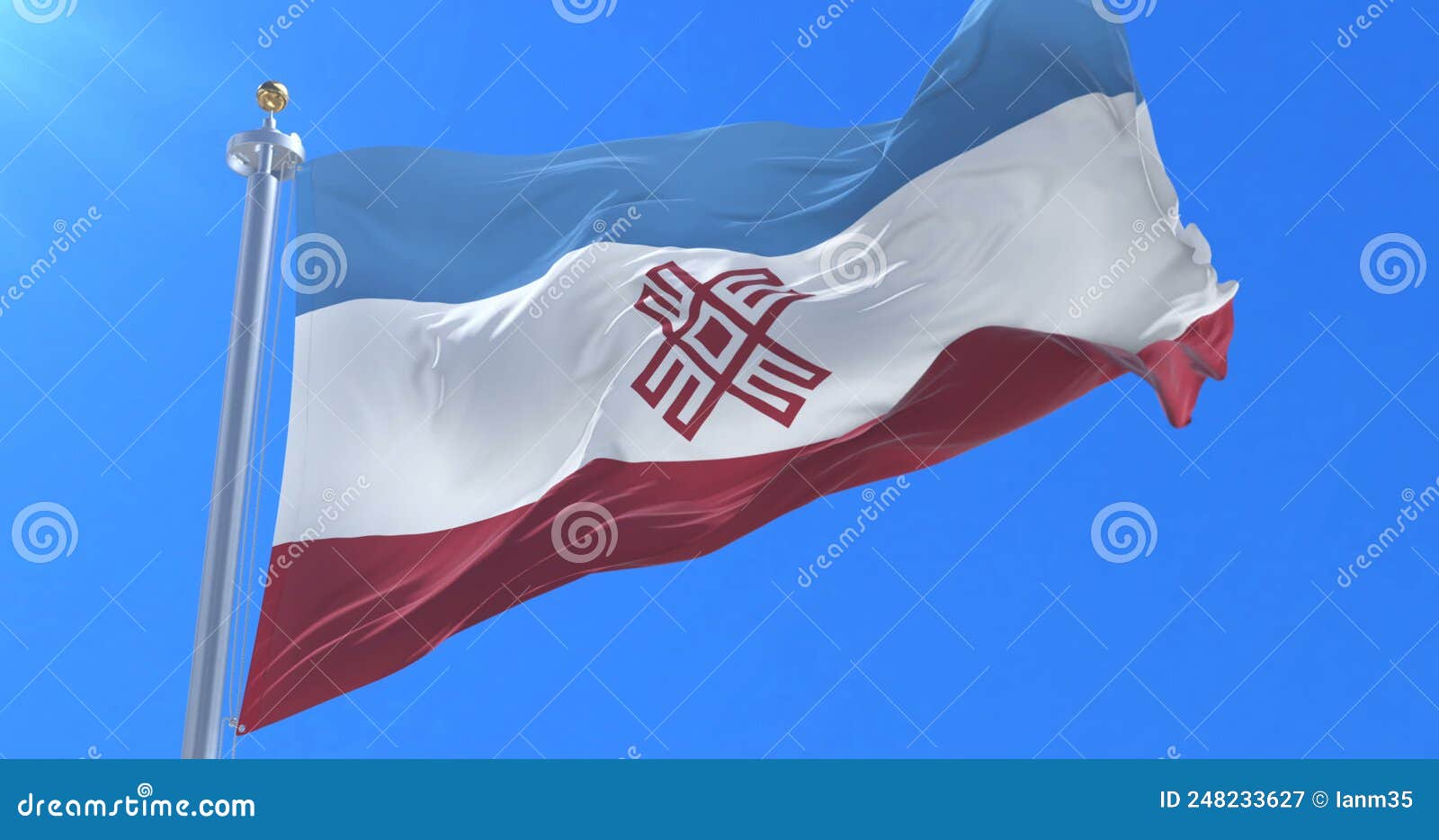Flag of Mari El Waving at Wind with Blue Sky in Slow, Loop Stock Video ...