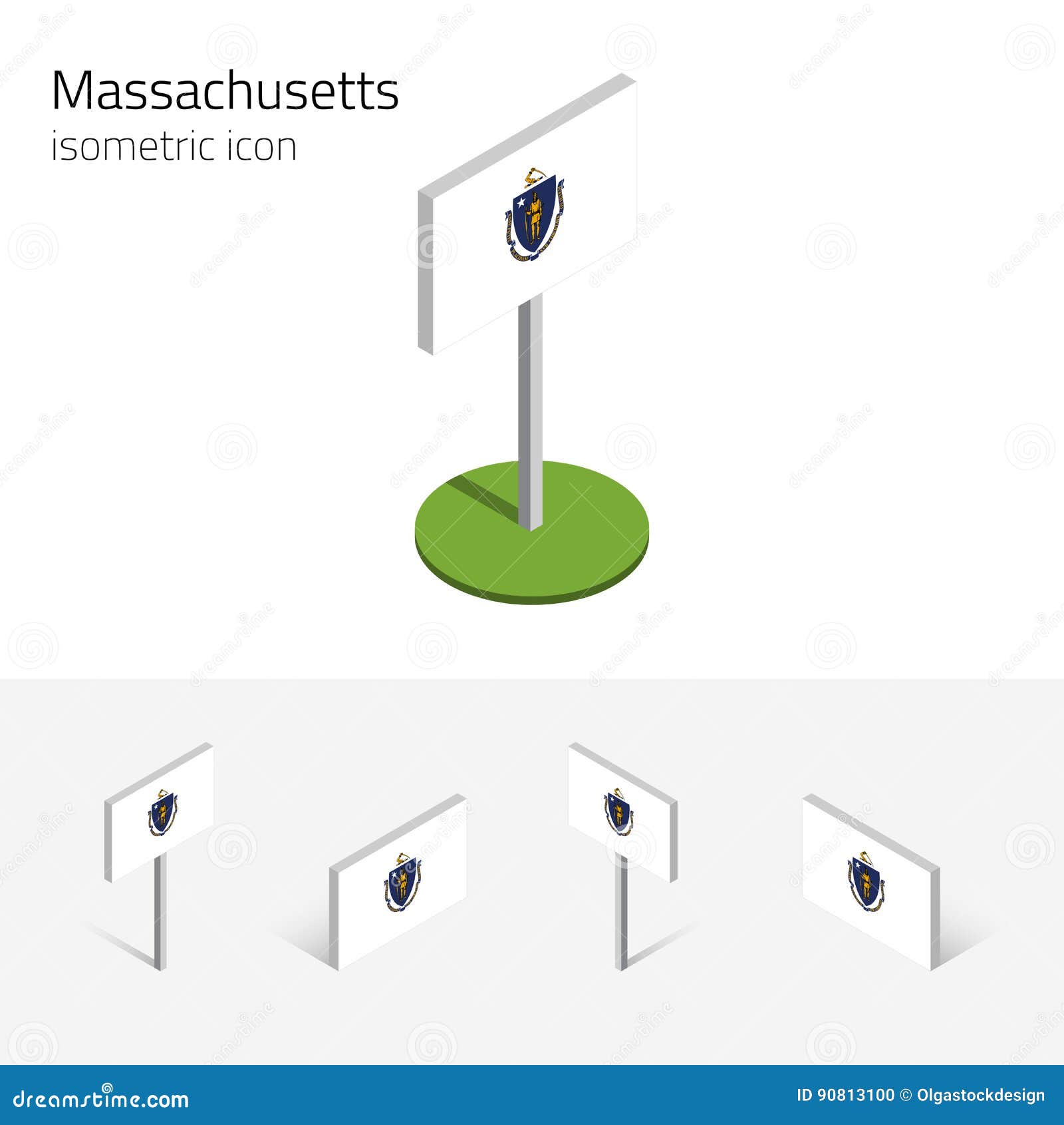 Flag of Massachusetts USA, Vector 3D Isometric Icon Stock Vector ...