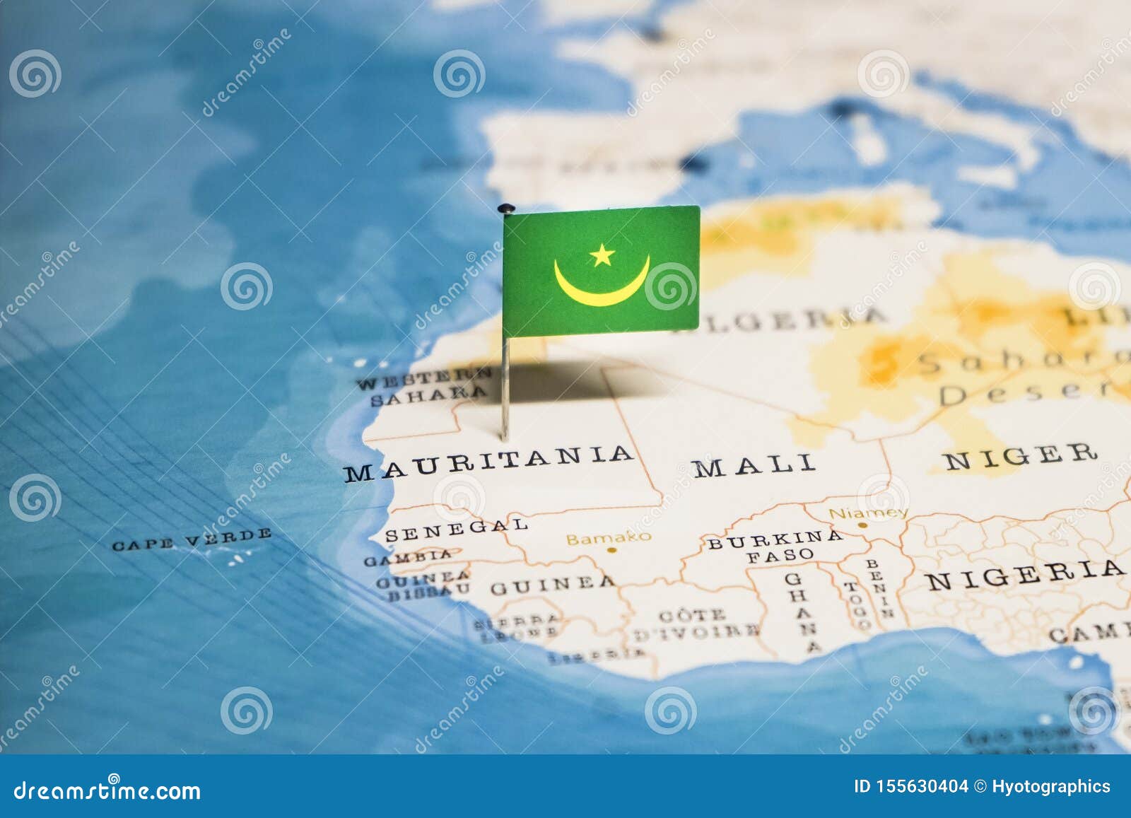 The Flag of Mauritania in the World Map Stock Photo - Image of ...
