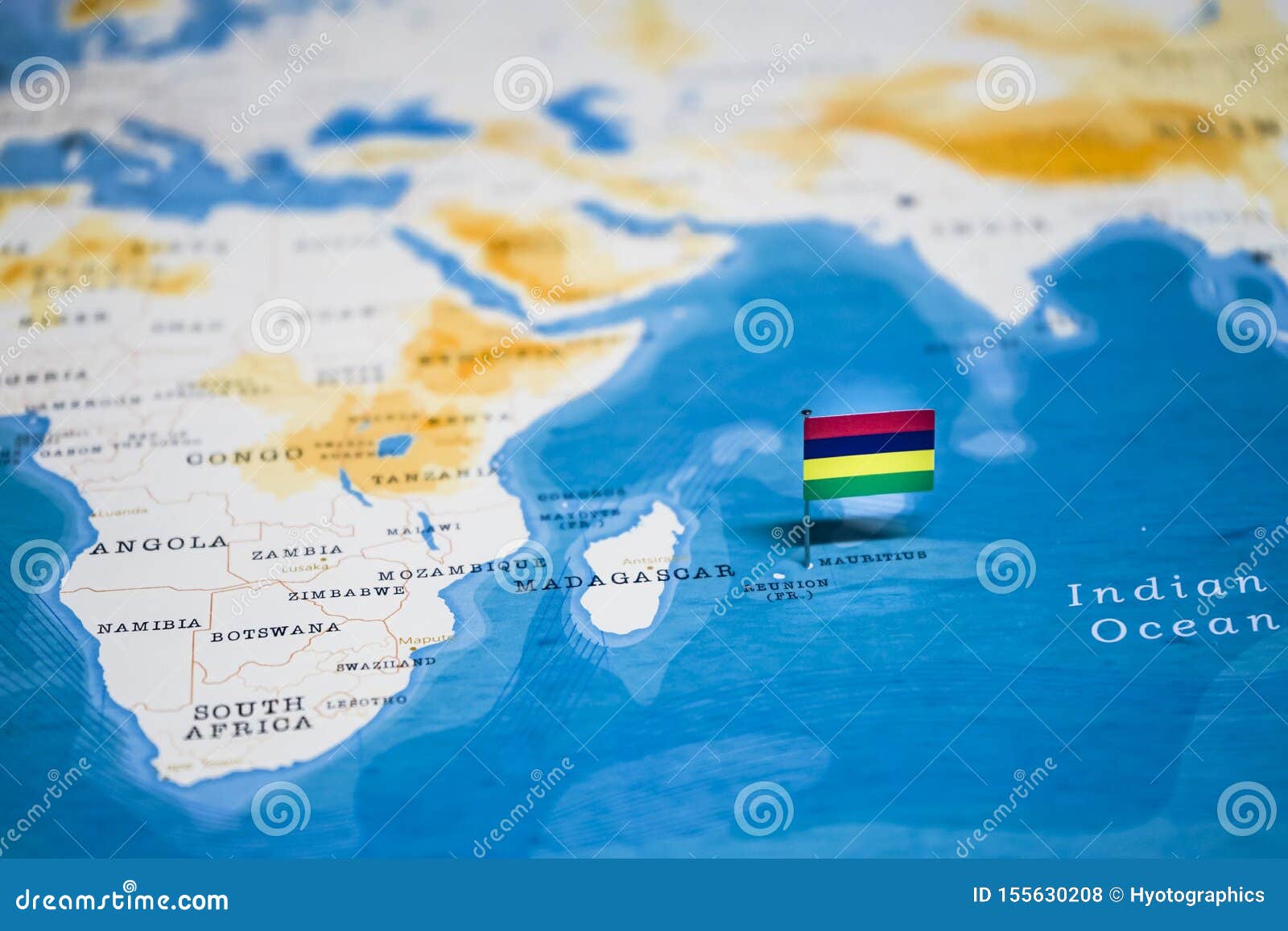 The Flag of Mauritius in the World Map Stock Photo - Image of education ...