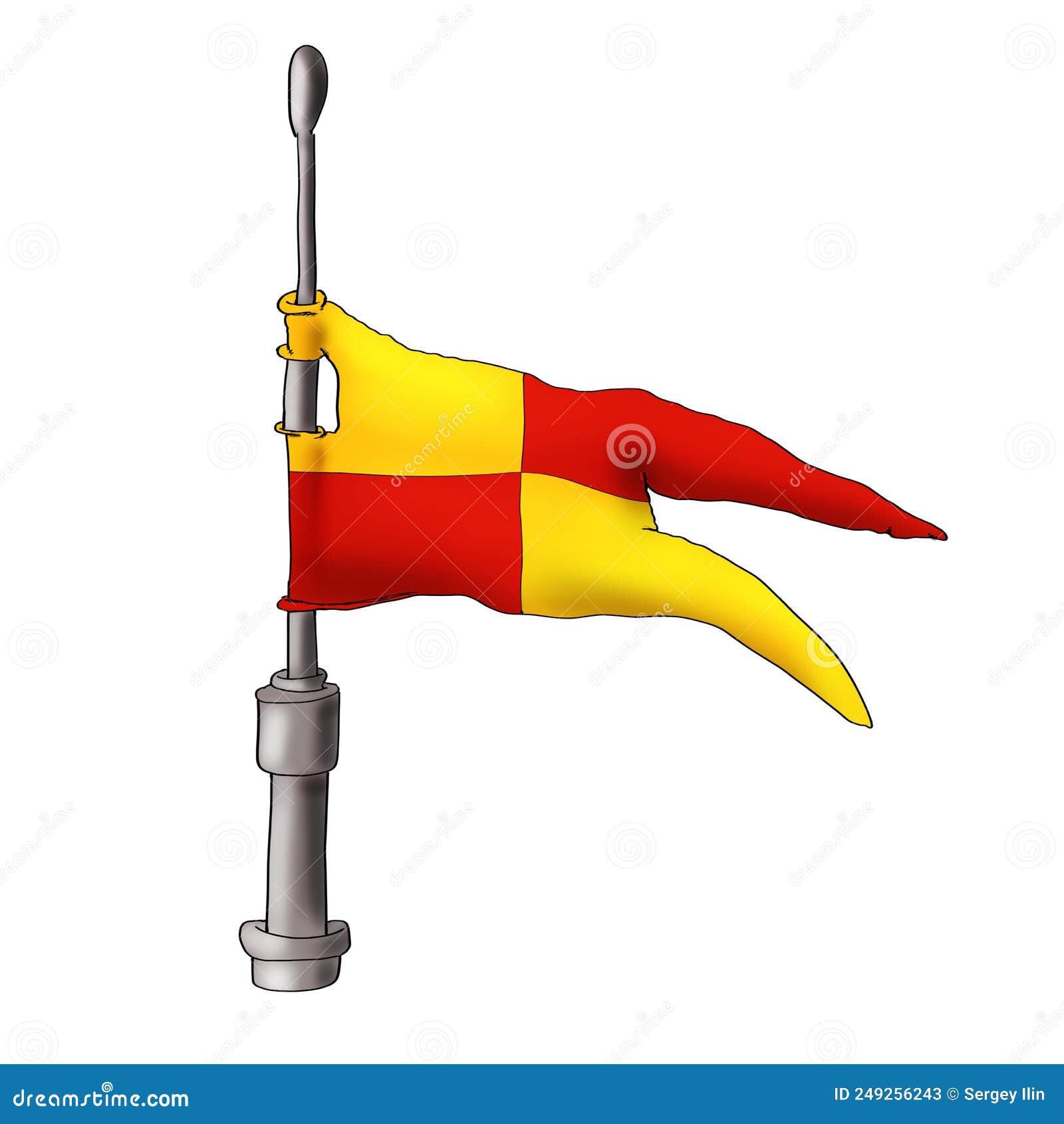 The Flag is Medieval Yellow-red on the Flagpole. on a White Background ...