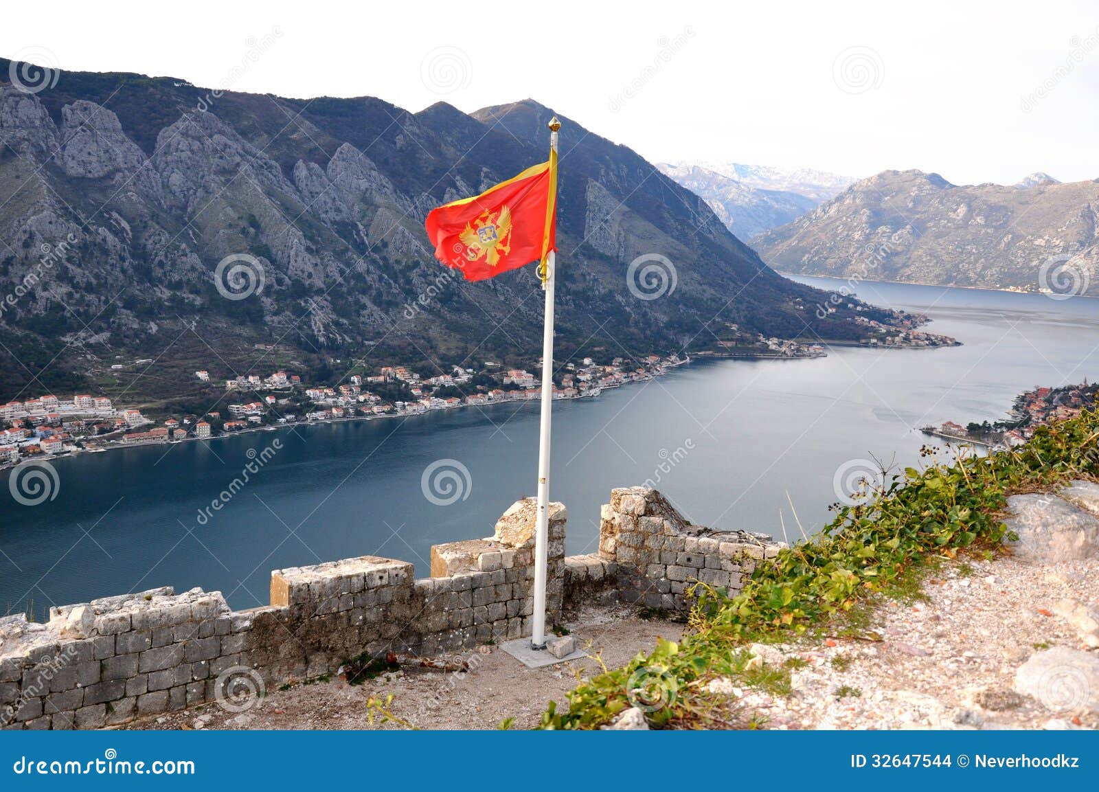 Flag of Montenegro in Kotor Stock Photo - Image of excursion, sightseen ...