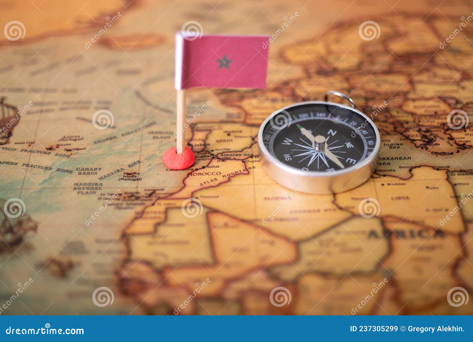 Flag of Morocco and Compass on the World Map Stock Image - Image of ...