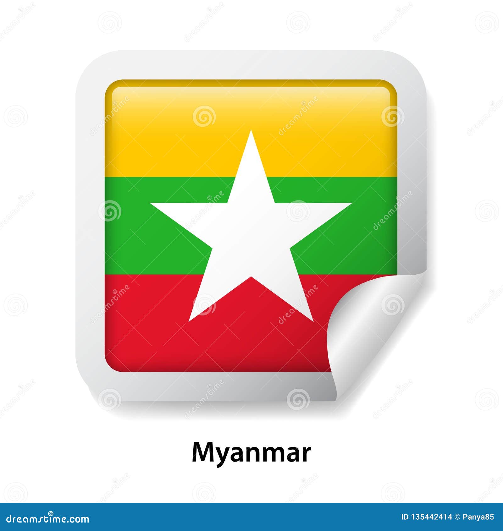 Flag of Myanmar. Round Glossy Sticker Stock Vector - Illustration of ...