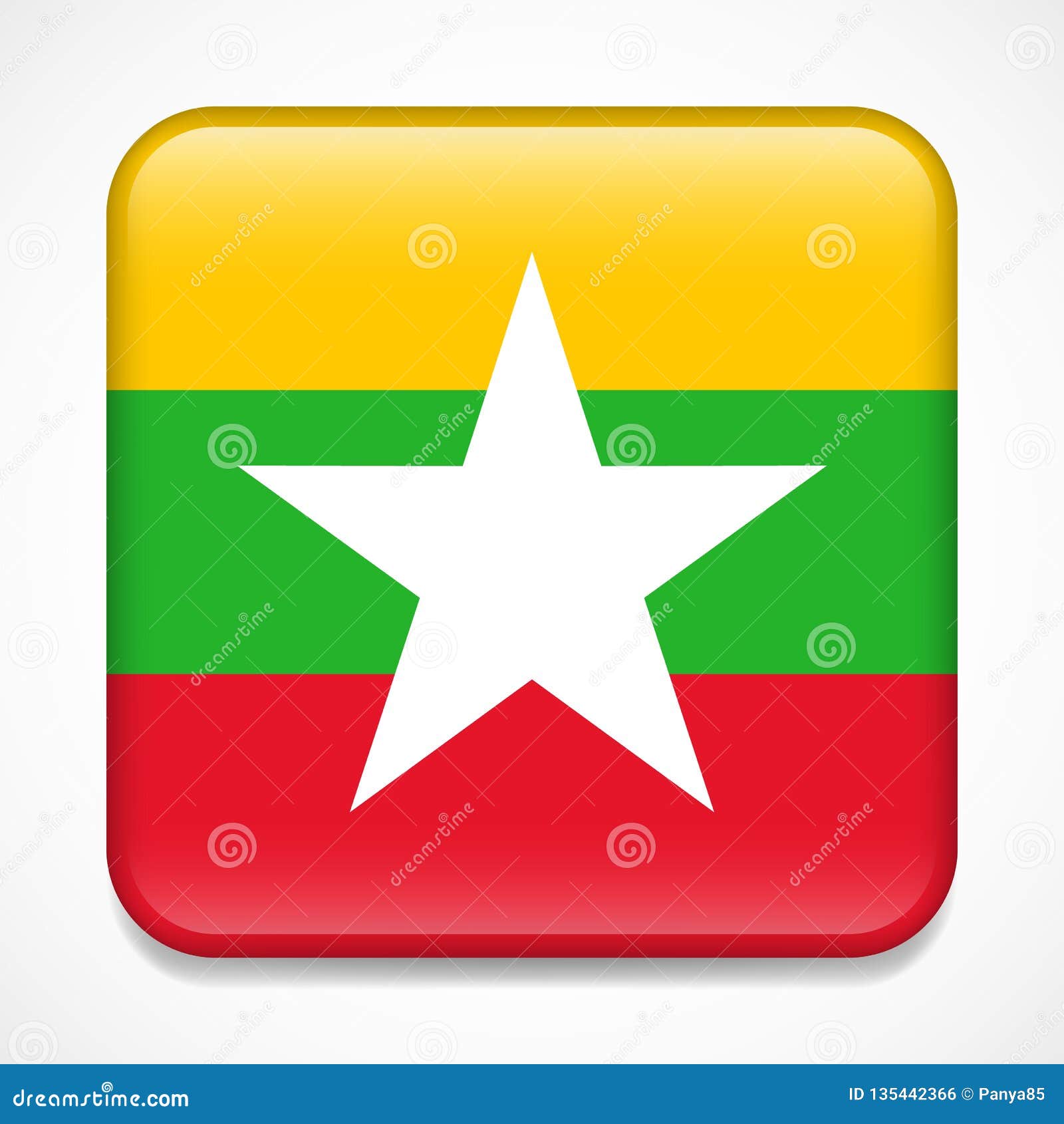 Flag of Myanmar. Square Glossy Badge Stock Vector - Illustration of ...