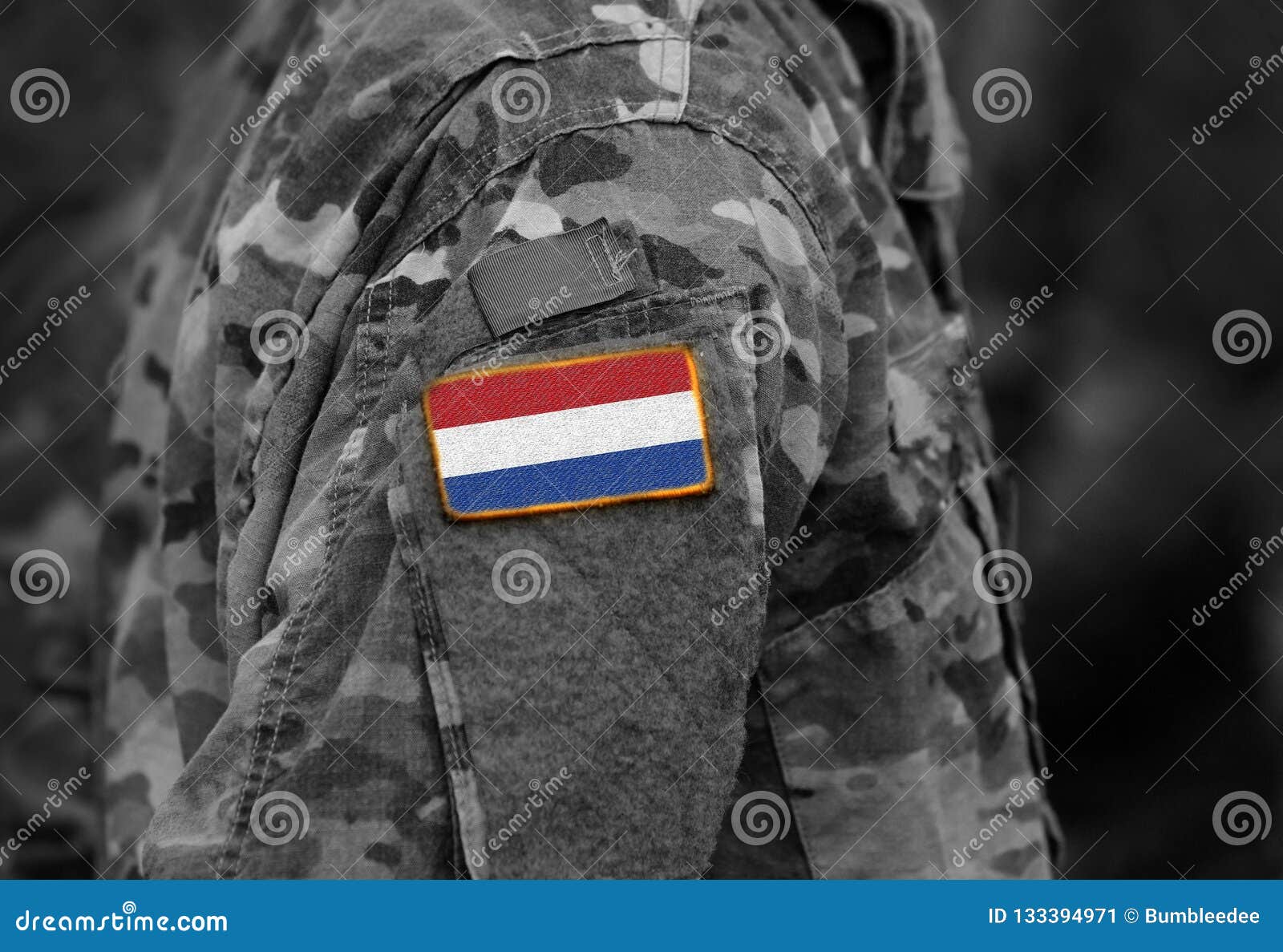 Flag of Netherlands on Soldiers Arm Collage Stock Image - Image of ...