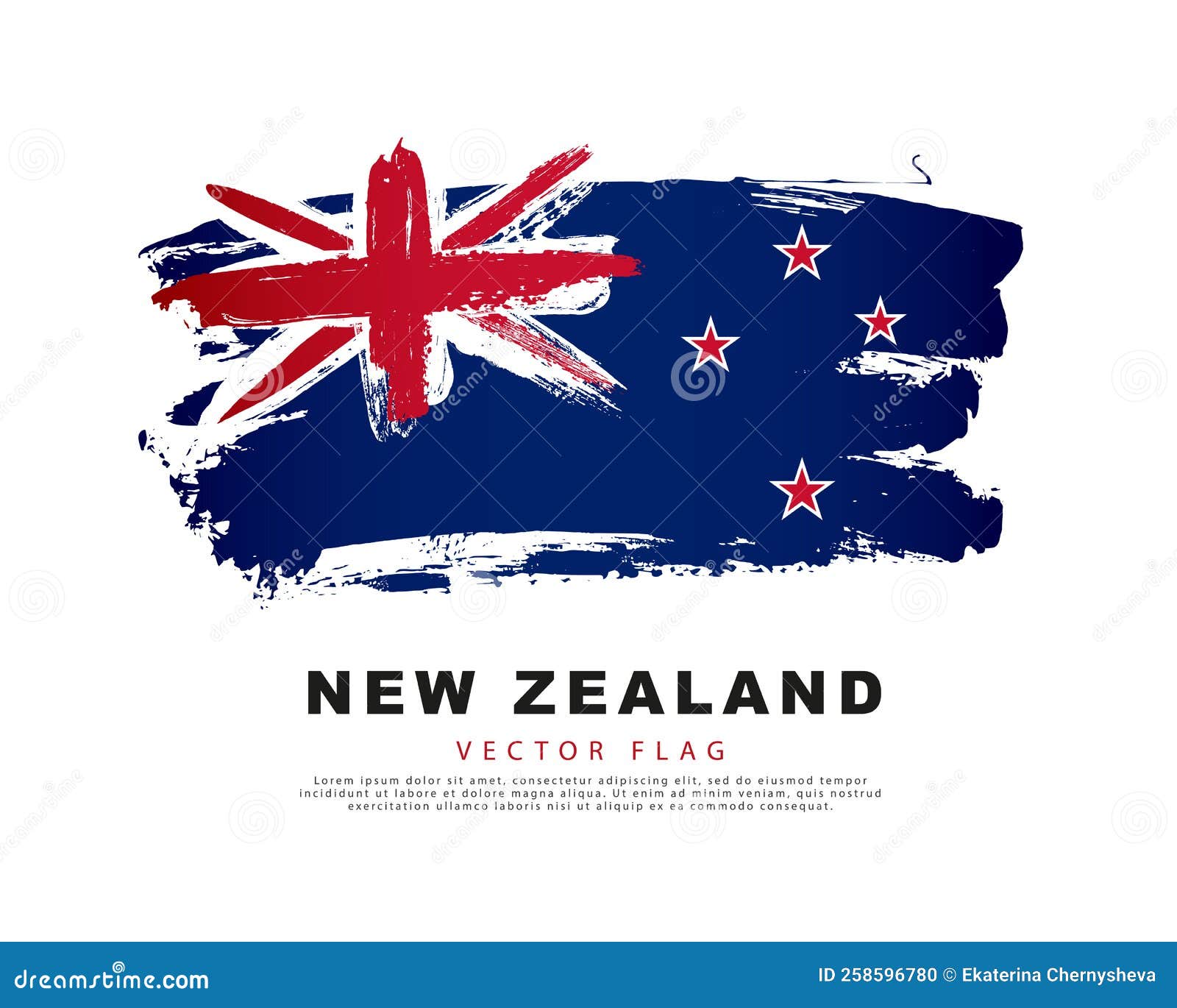Flag Of New Zealand Blue Red And White Hand Drawn Brush Strokes Stock Vector Illustration Of