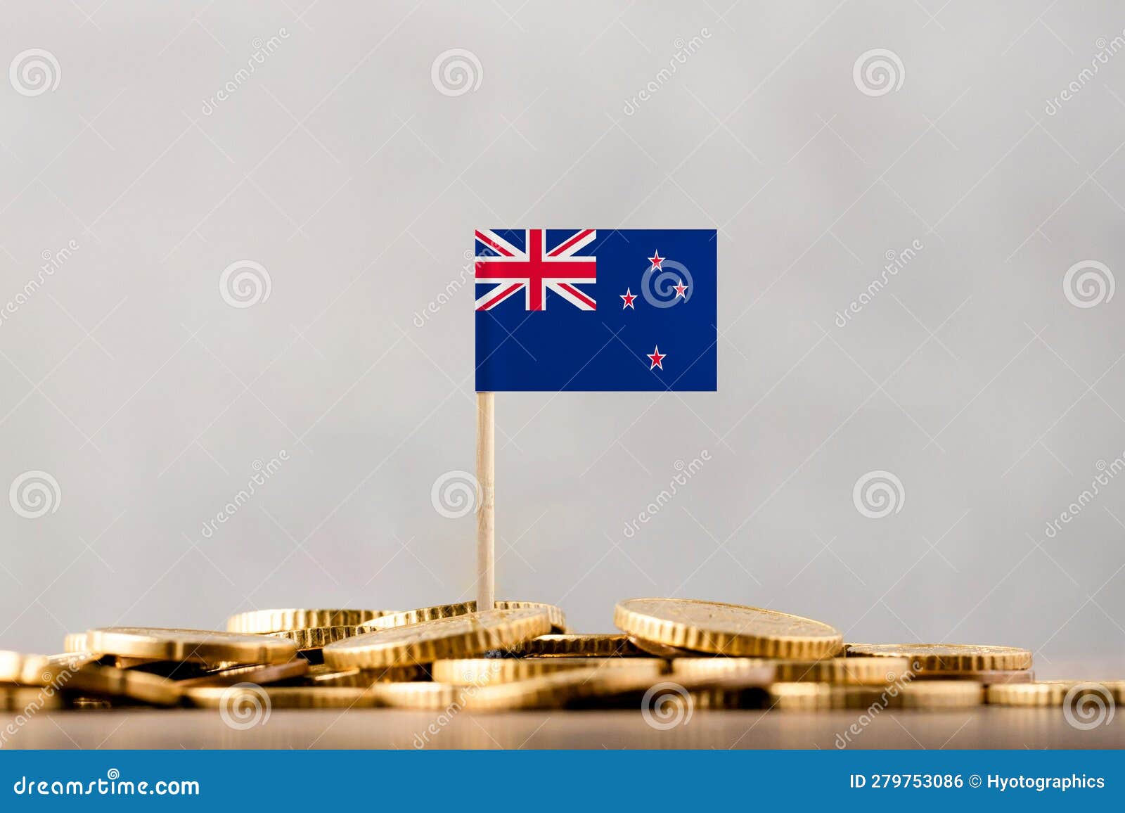 The Flag of New Zealand with Coins. Stock Illustration - Illustration ...