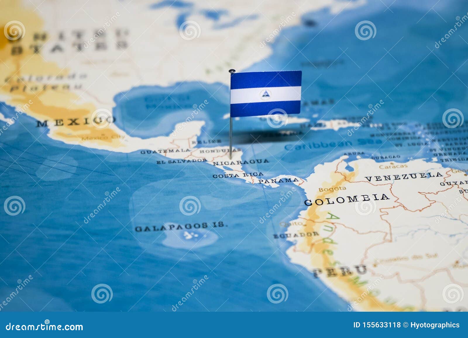 The Flag of Nicaragua in the World Map Stock Photo - Image of nations ...