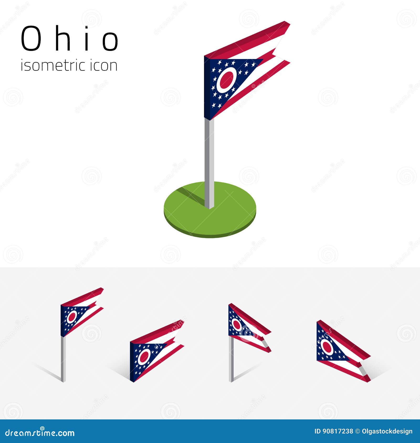 Flag of Ohio USA, Vector 3D Isometric Flat Icons Stock Vector ...