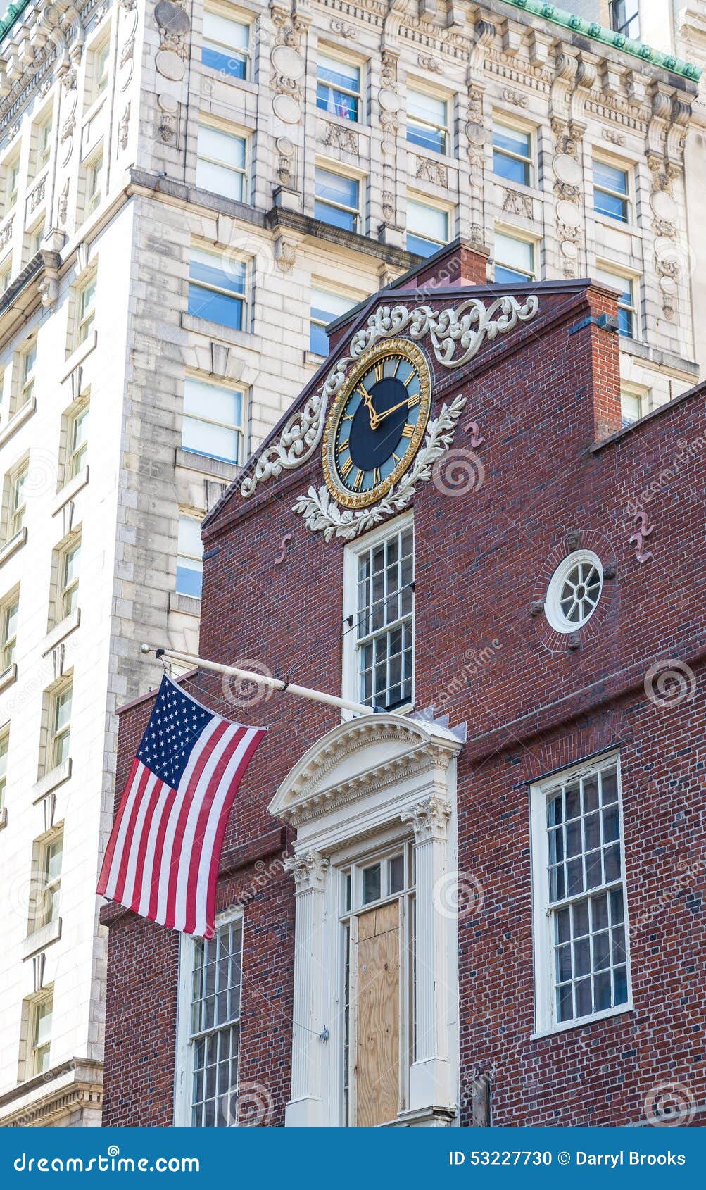 Flag on Old State House in Boston with Clock Stock Photo - Image of ...