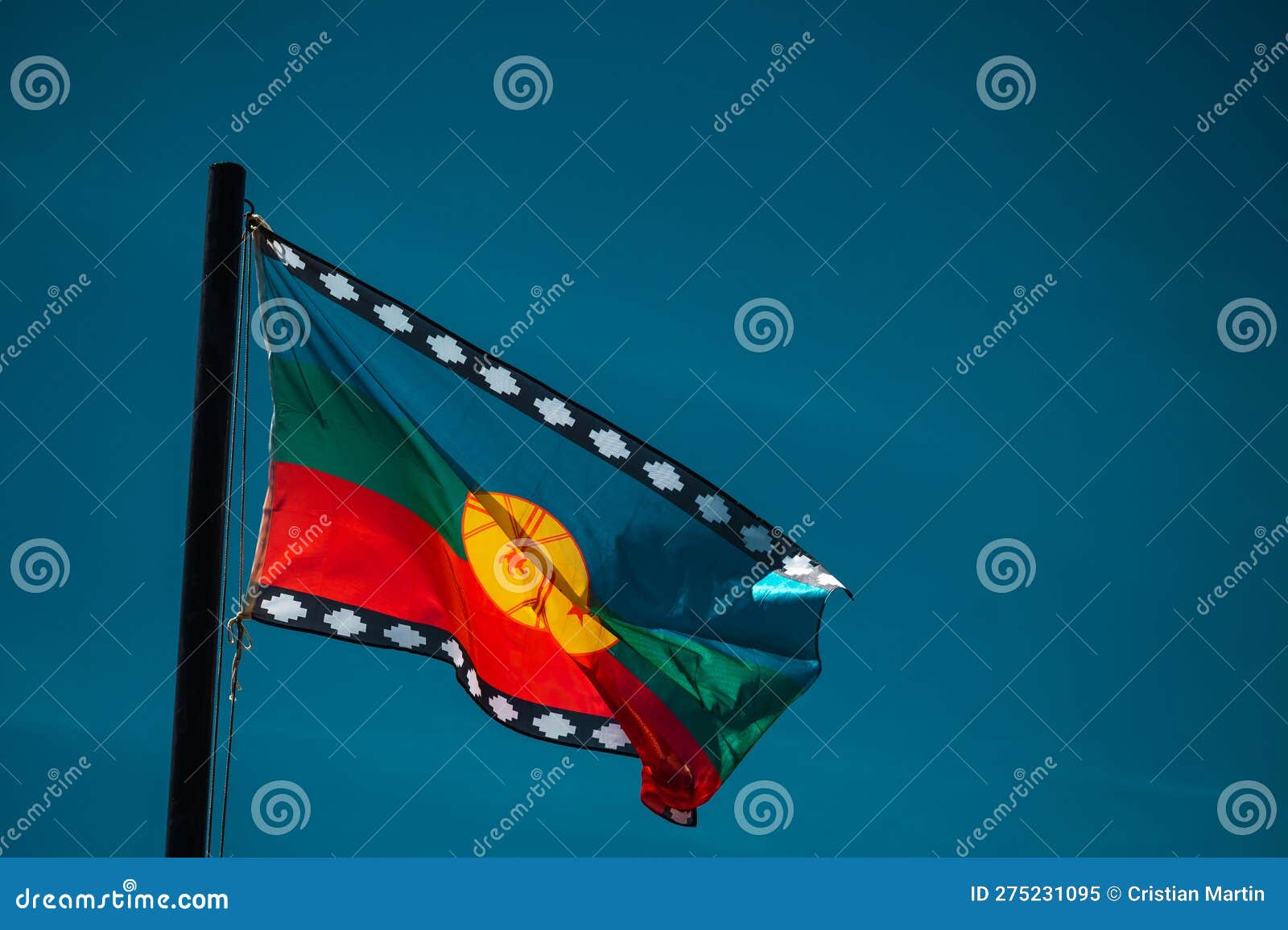 Flag of the Original Mapuche People in Blue Sky Stock Image - Image of ...