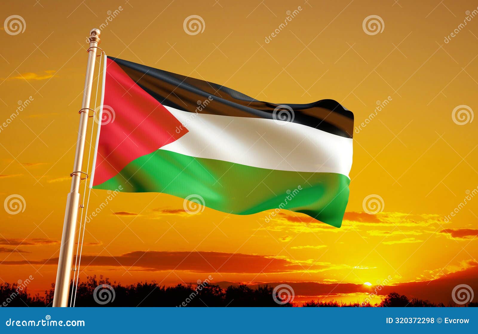 Flag of Palestine Against the Sunset Stock Illustration - Illustration ...